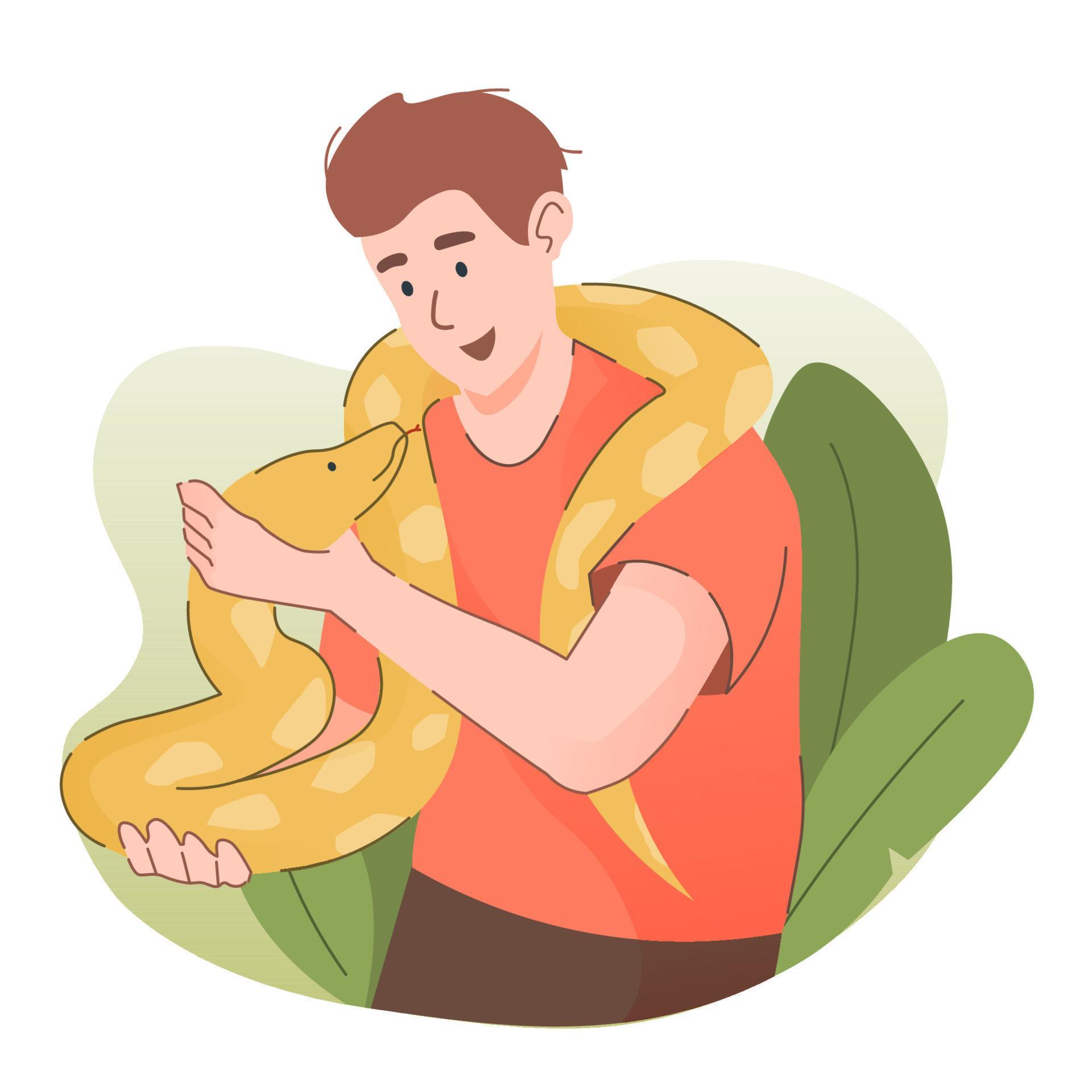 Man holding yellow python snake. People and pet concept 15928699 Vector ...