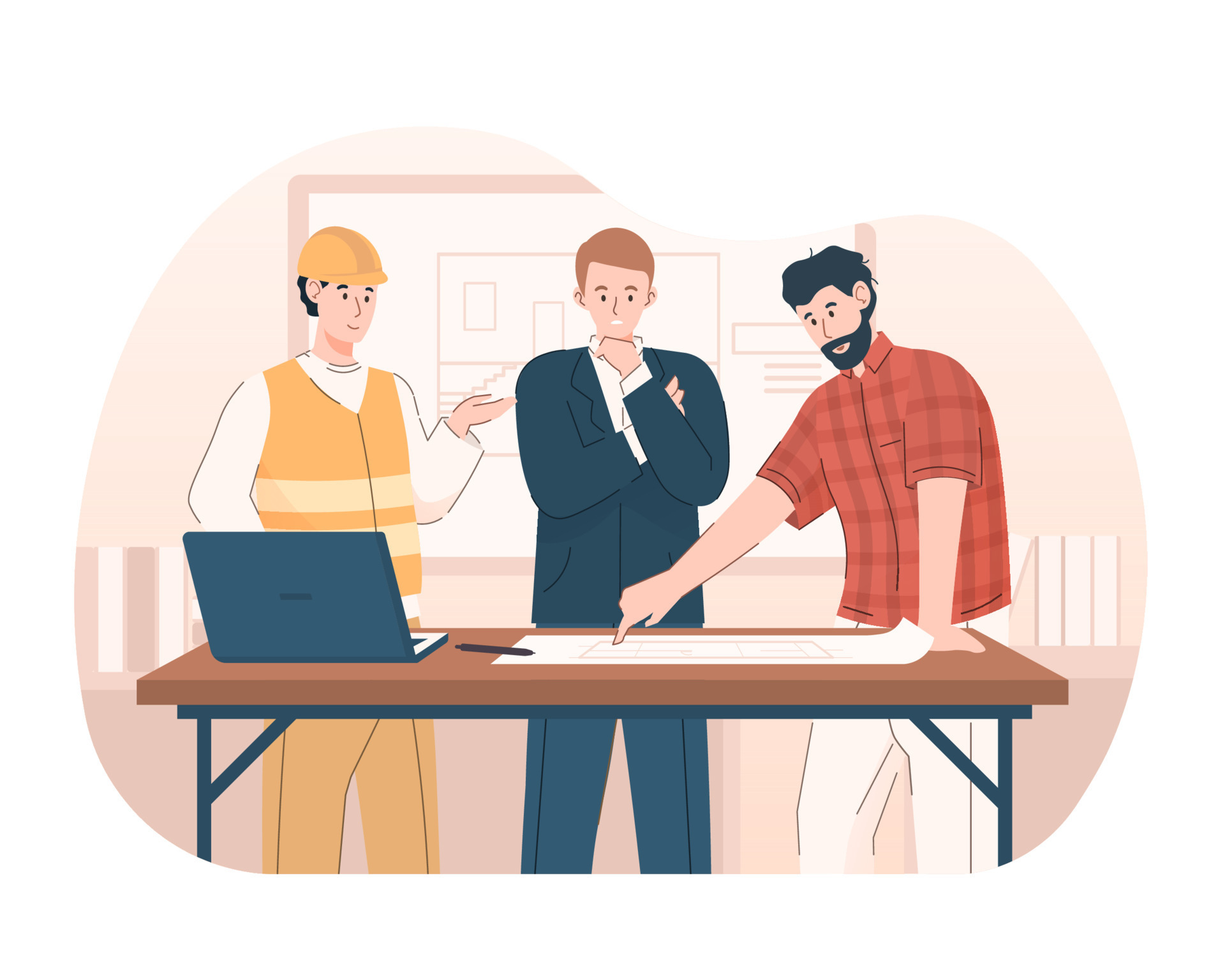 Engineer team meeting with architect. Construction project concept ... Engineer team meeting with architect. Construction project concept ...