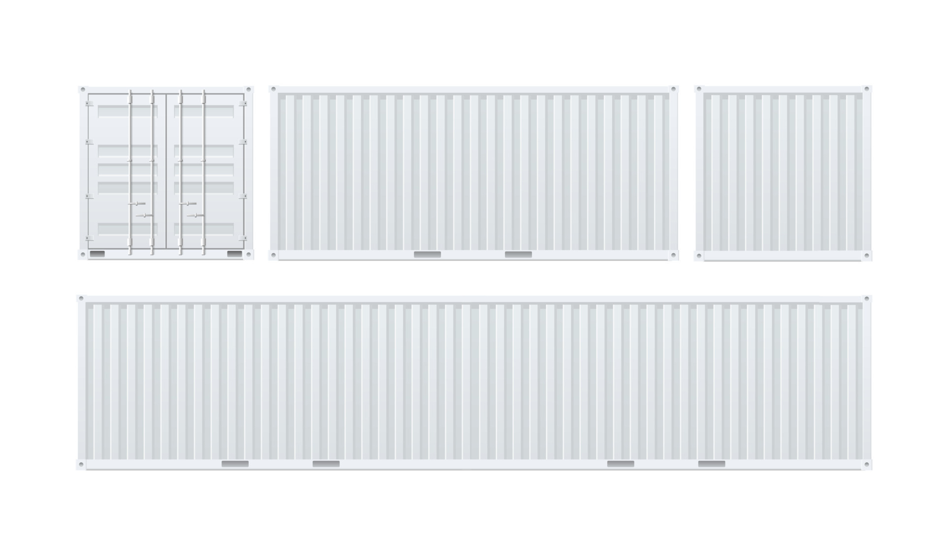 Realistic Detailed 3d Shipping Cargo Container White Set Vector