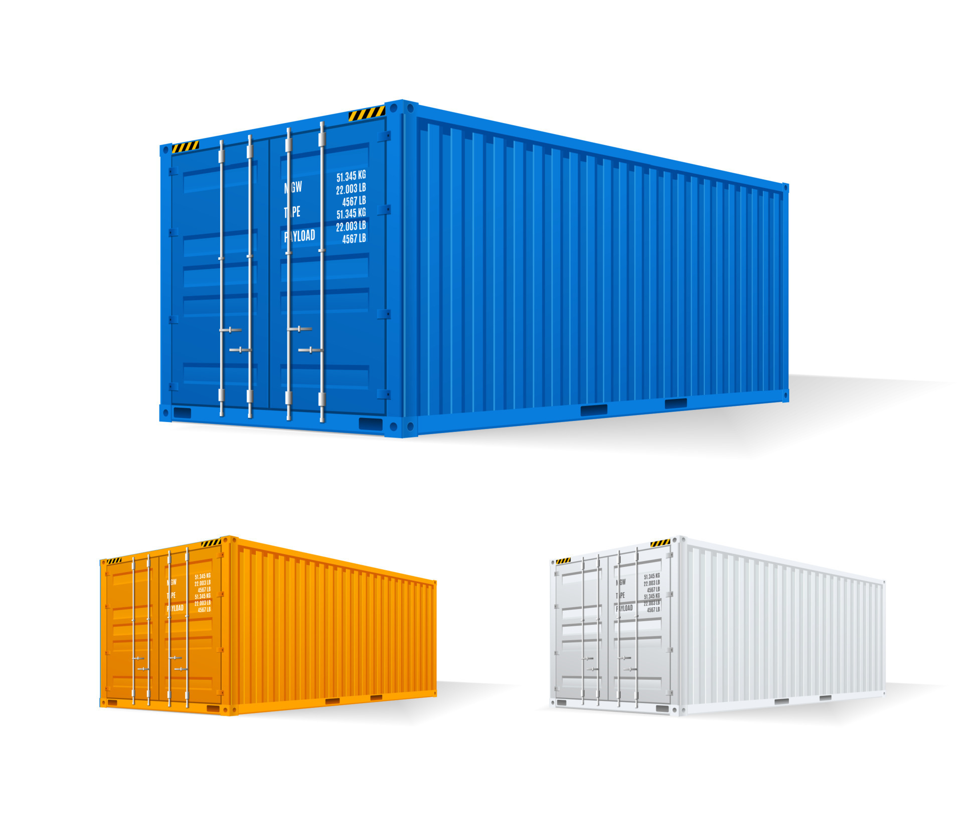 Realistic Detailed 3d Shipping Cargo Container Set Vector 15936780