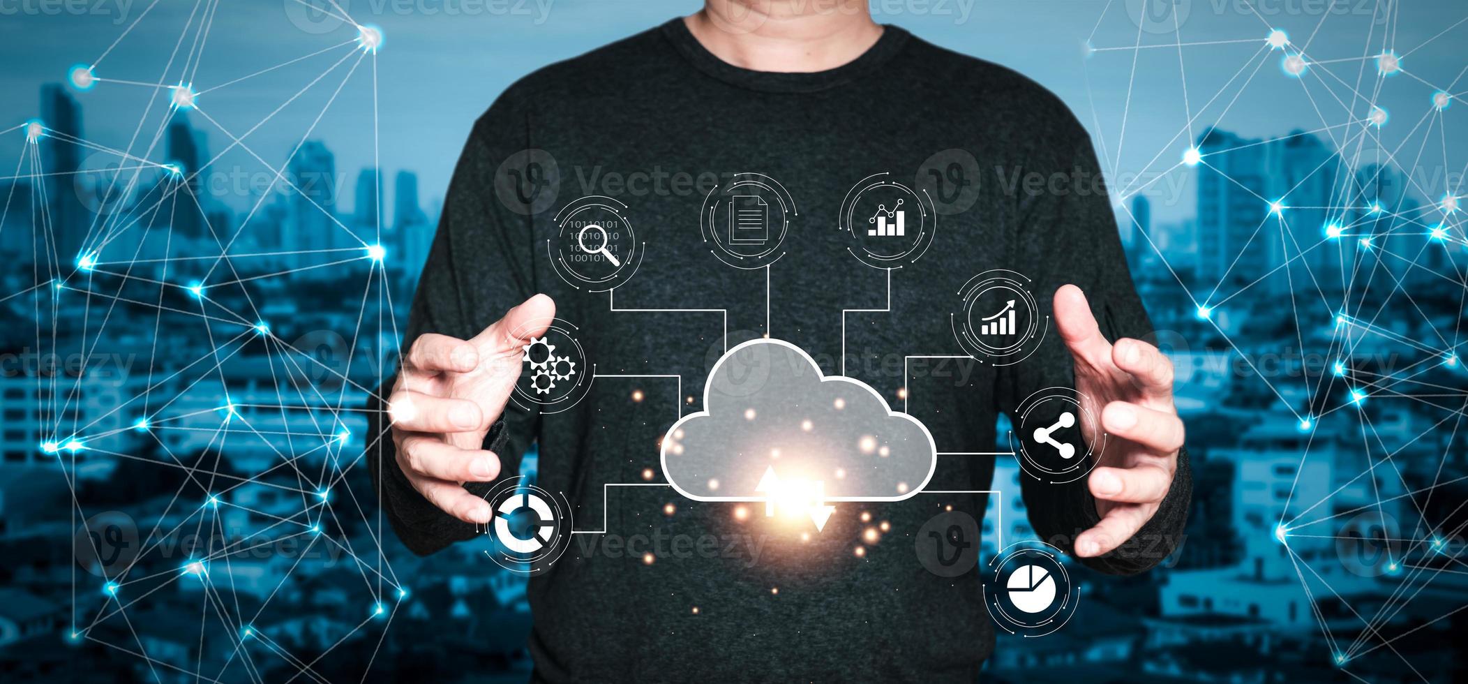 Man Holding Cloud Computing Diagram Show On Hand Data Storagecloud Technologysecure Backup