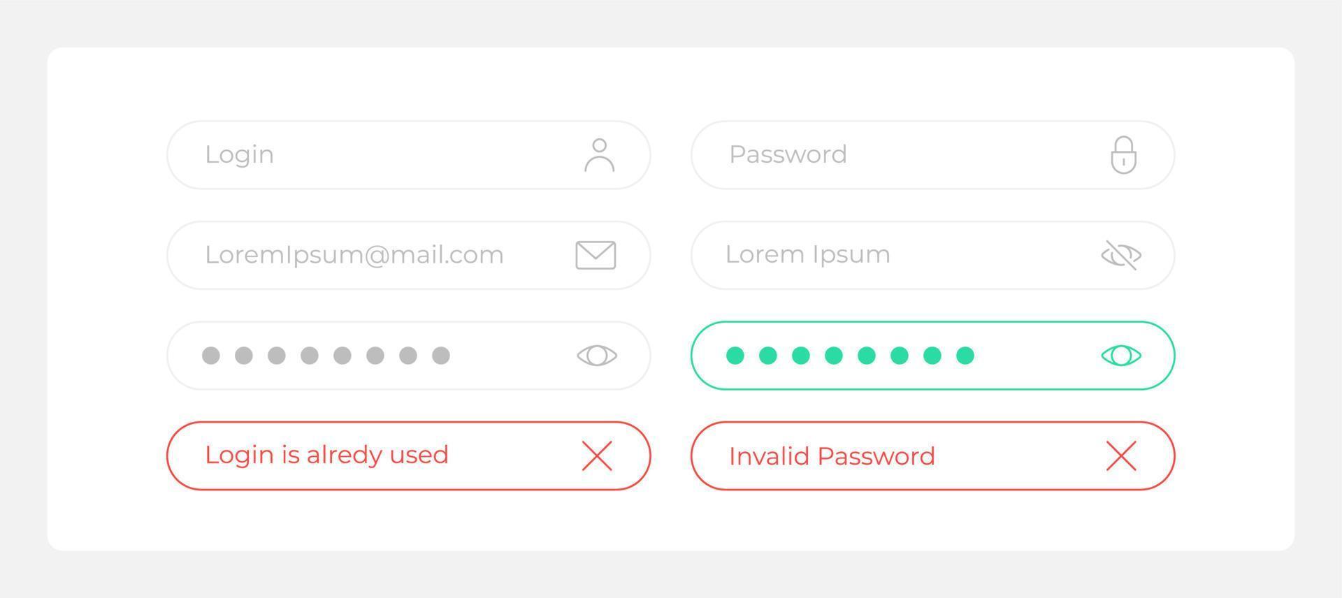 Login Page Ui Elements Kit Account Registration Isolated Vector Components Flat Navigation