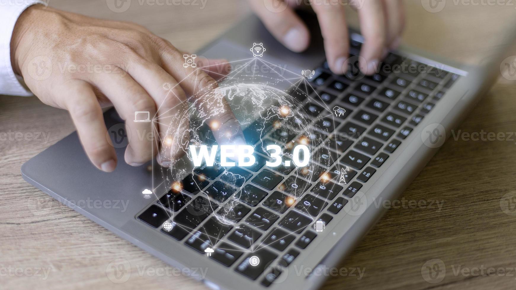 Web 3.0 concept image with a man using a laptop. Technology and WEB 3.0 ... Web 3.0 concept image with a man using a laptop. Technology and WEB 3.0 ...