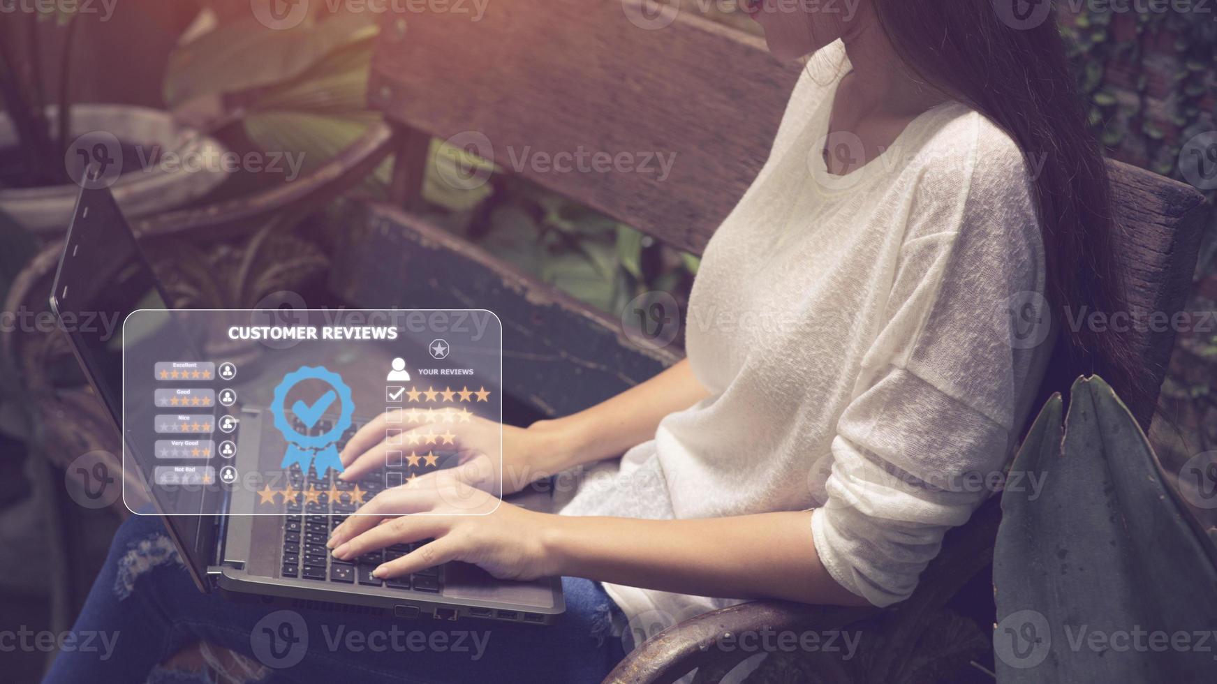 Customer review satisfaction feedback survey concept, User give rating to service experience on ...