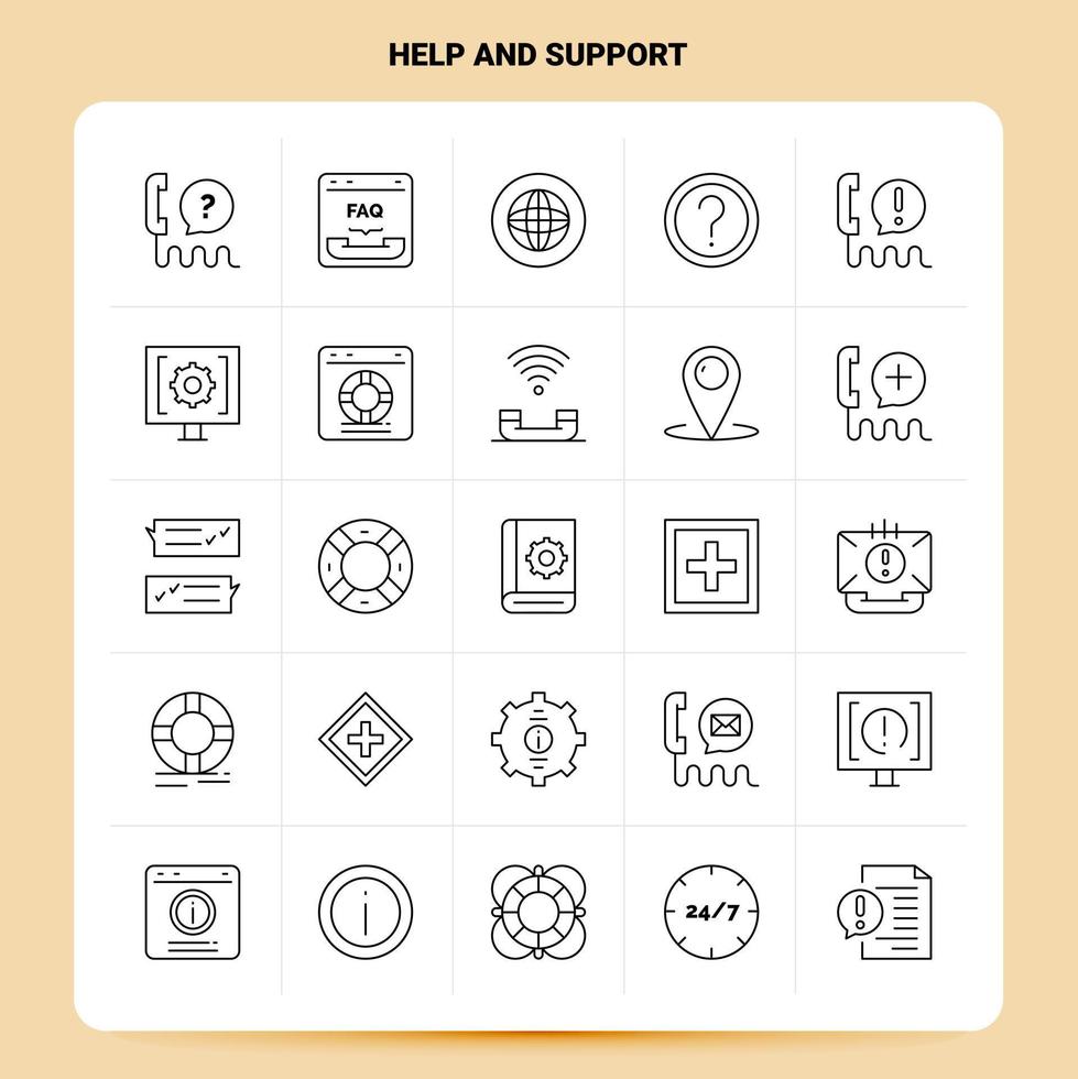OutLine 25 Help And Support Icon set Vector Line Style Design Black Icons Set Linear pictogram ...