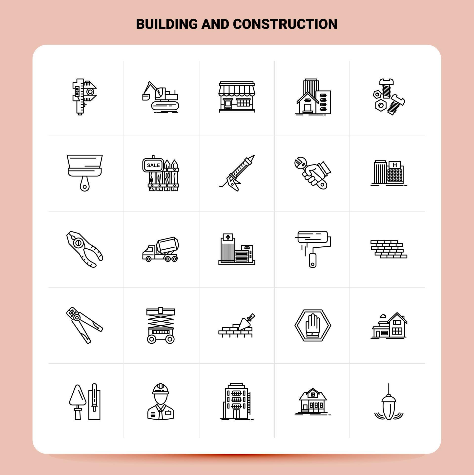Outline 25 Building And Construction Icon Set Vector Line Style Design Black Icons Set Linear