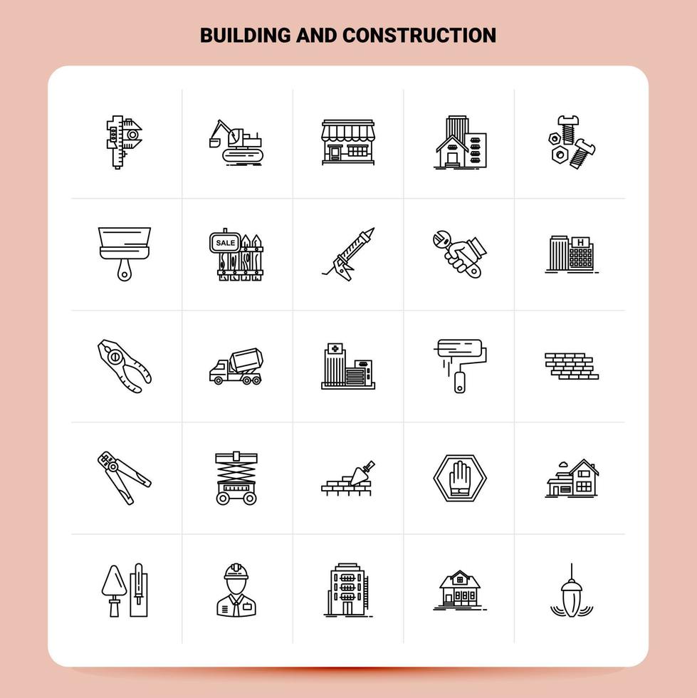 Outline 25 Building And Construction Icon Set Vector Line Style Design