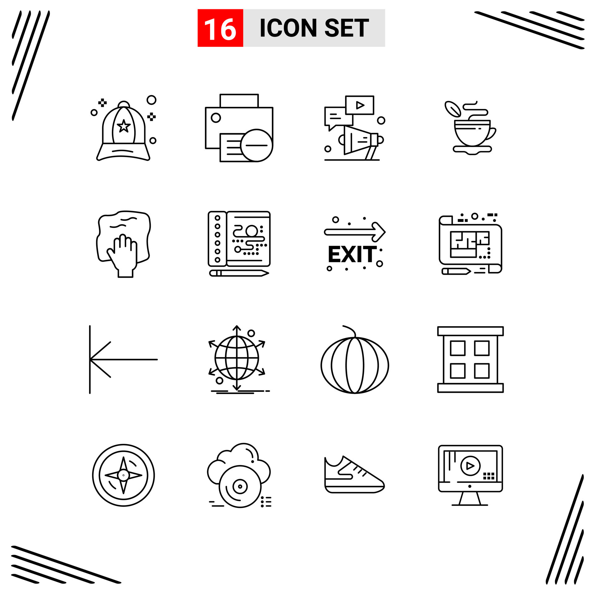 16 Icons Line Style Grid Based Creative Outline Symbols For Website Design Simple Line Icon
