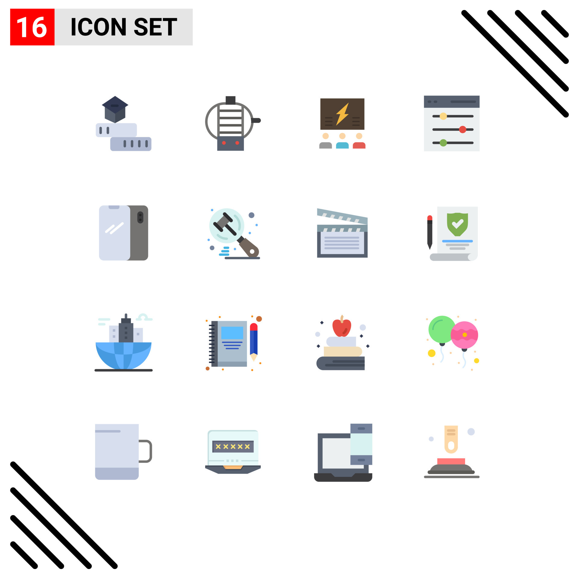 Universal Icon Symbols Group Of 16 Modern Flat Colors Of User Interface Group Communication