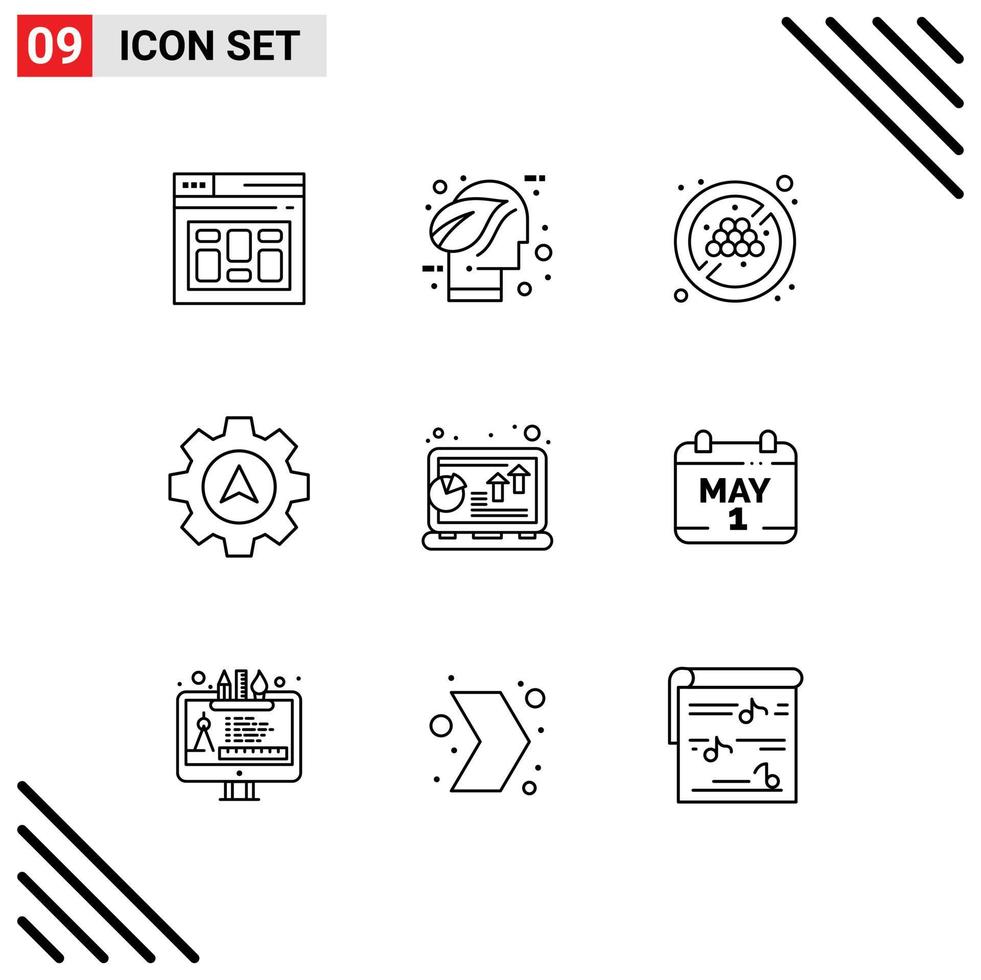 Outline Pack Of 9 Universal Symbols Of Grow Analysis Think Gear Navigation Editable Vector