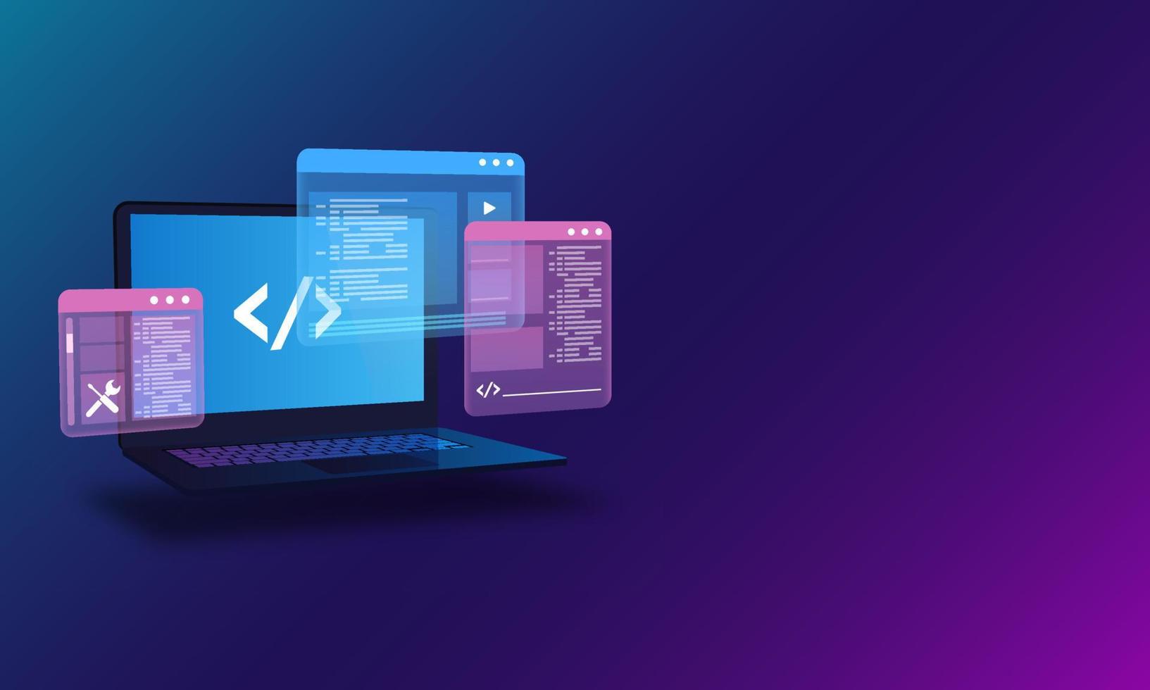 Web Development Programming And Code Testing Ui Concept With Laptop Displaying Futuristic Code