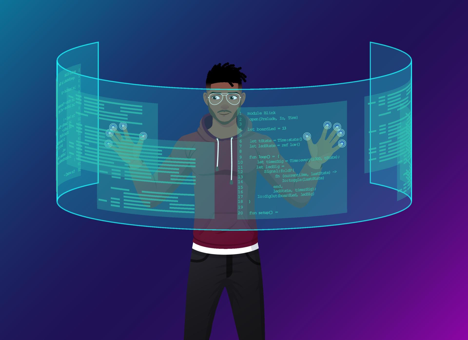 Programmer And Web Developer Using Futuristic Augmented Reality Interface 15952351 Vector Art At