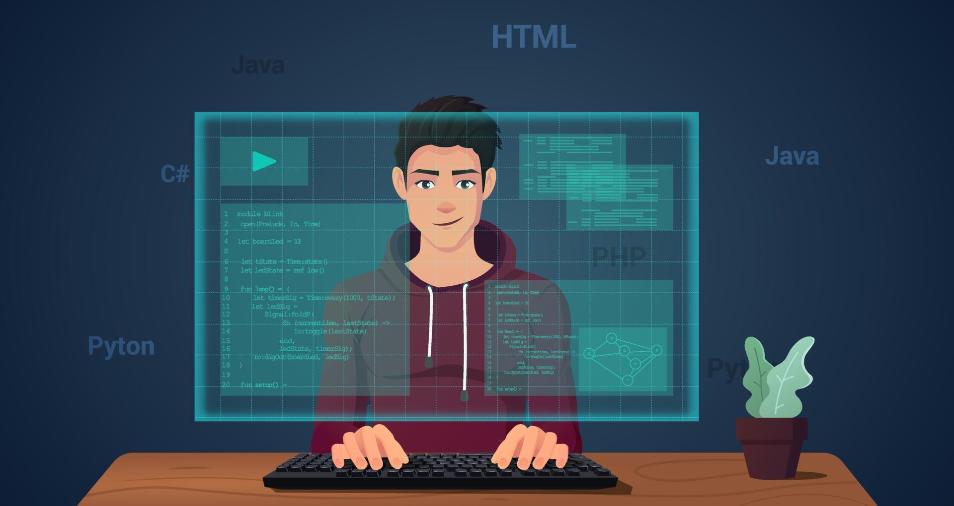 Wed Developer And Programmer Coding On Augmented Reality Screen Premium Vector 15952352 Vector
