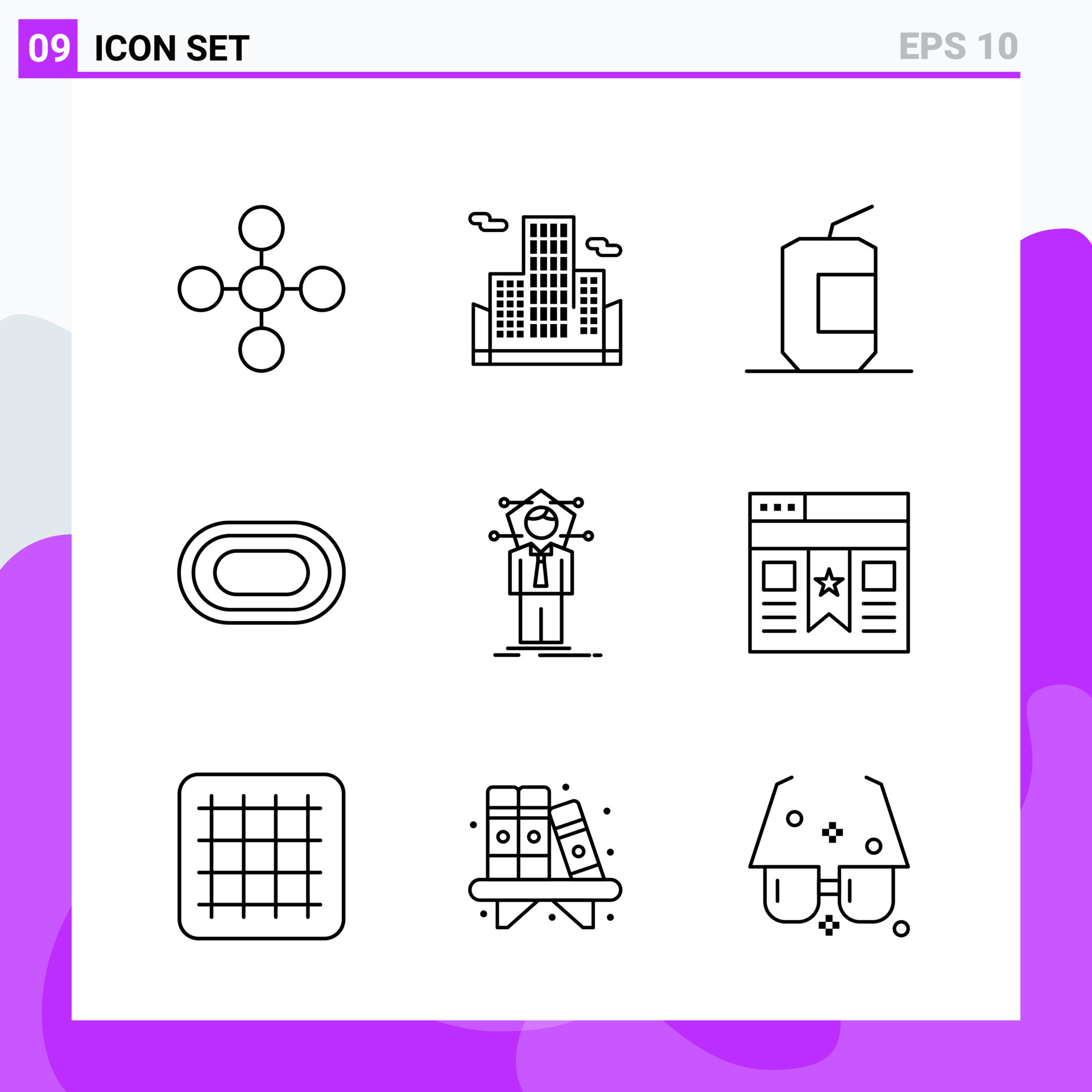 Set Of 9 Icons In Line Style Creative Outline Symbols For Website