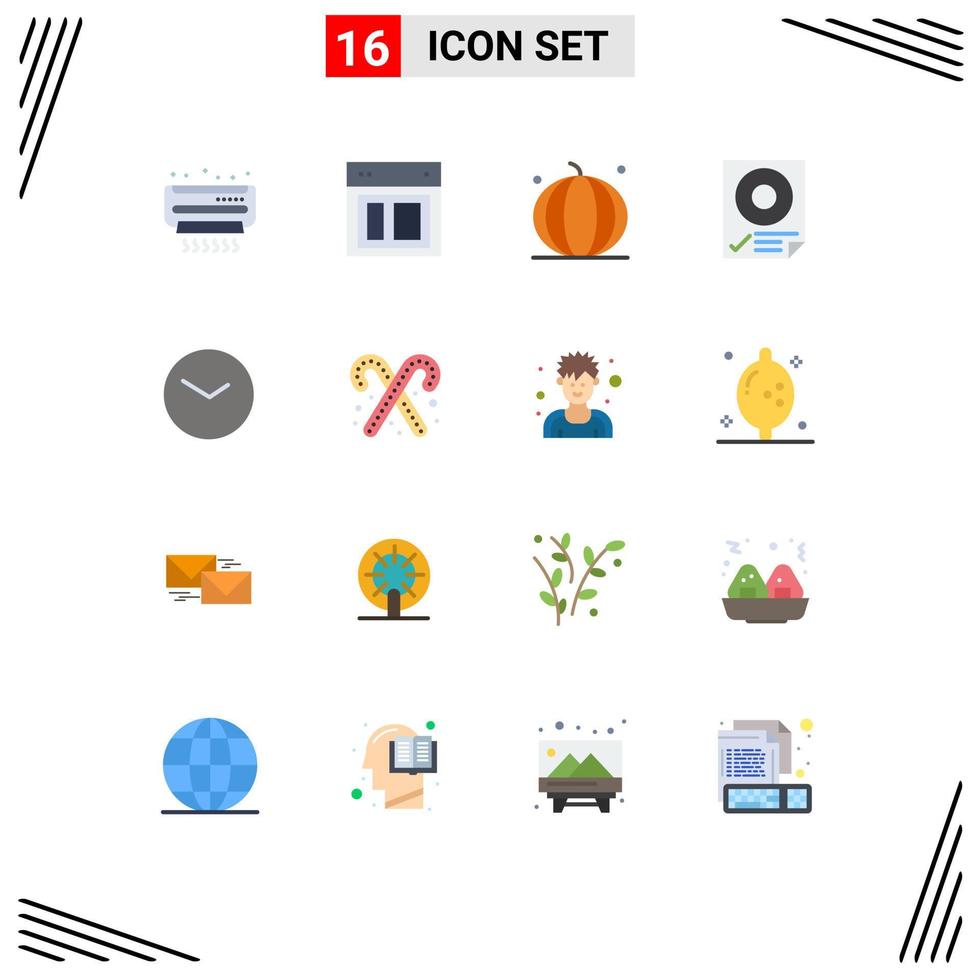 Mobile Interface Flat Color Set Of 16 Pictograms Of Page Data Website Check Thanksgiving