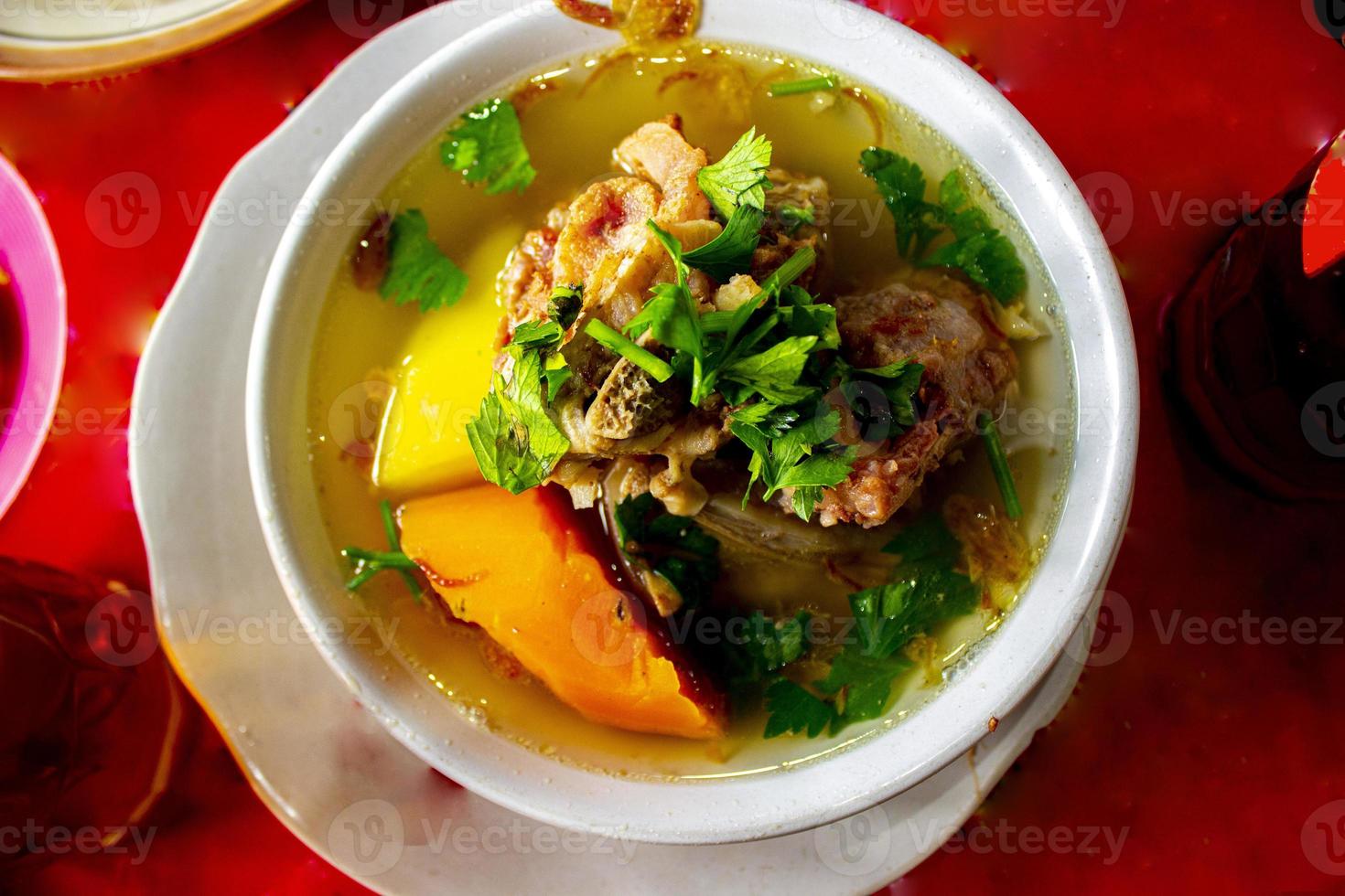 Sop Buntut Or Oxtail Soup Or Tail Soup Is Traditional Soup Made From Tail Ox Boiled With Spices