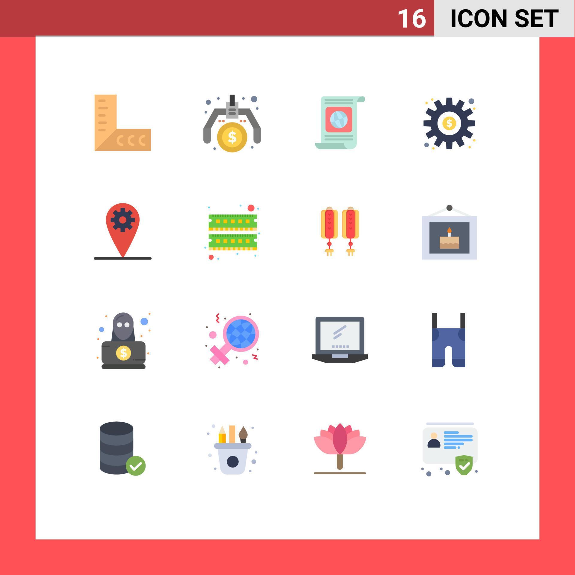 16 User Interface Flat Color Pack Of Modern Signs And Symbols Of Setting Setting Objectives