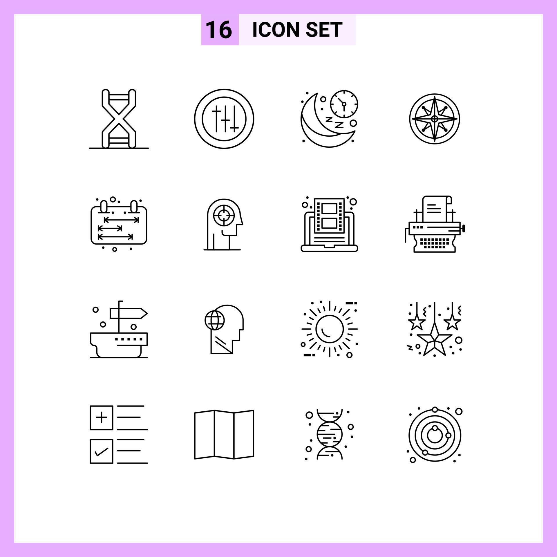 User Interface Pack of 16 Basic Outlines of position navigation clock location time Editable ...