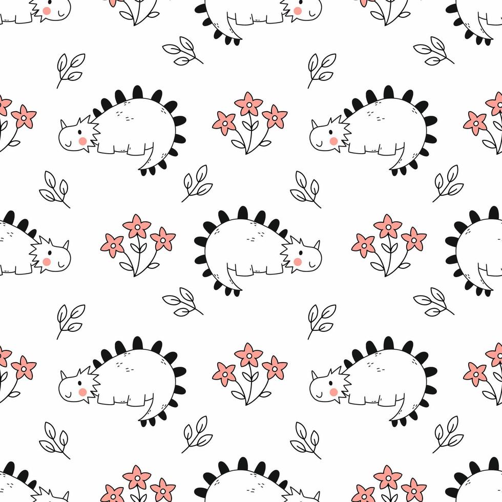 Seamless children's pattern with dinosaur. Cute dino in nature ...