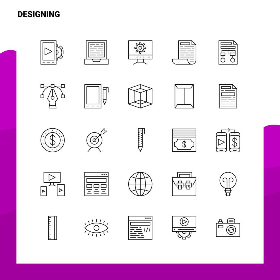 Set Of Designing Line Icon Set 25 Icons Vector Minimalism Style Design Black Icons Set Linear