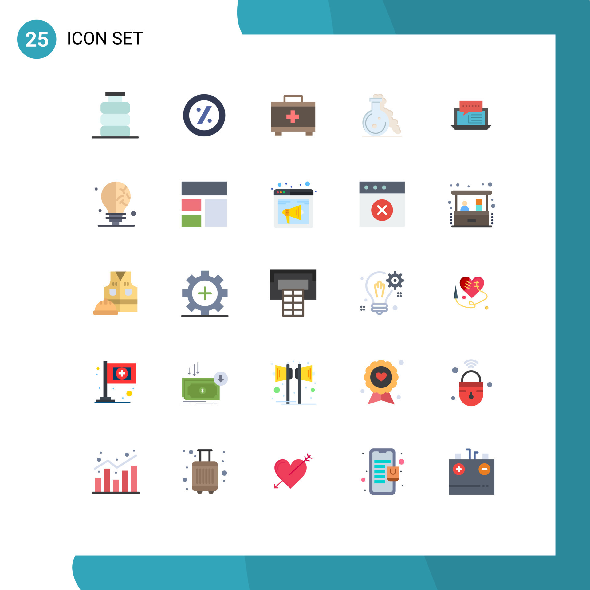 25 User Interface Flat Color Pack Of Modern Signs And Symbols Of Dialog Consulting Bag Medical