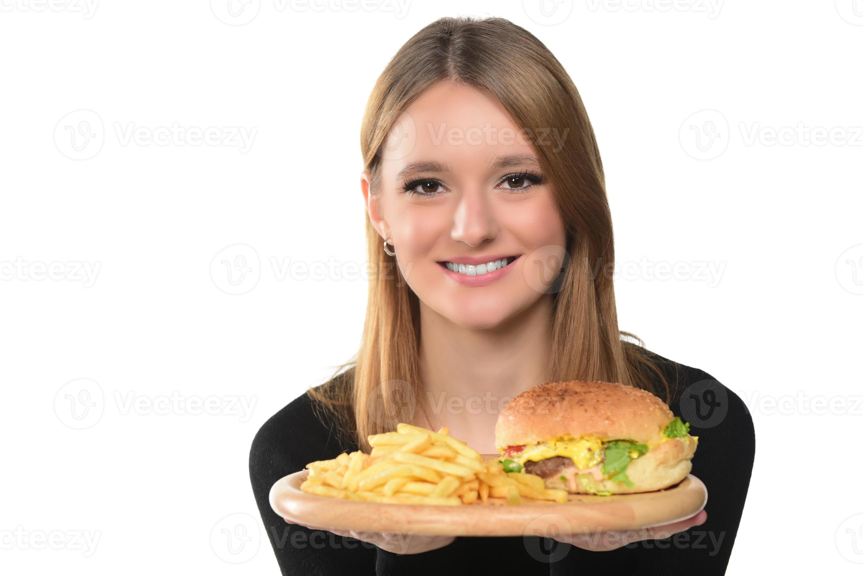 Portrait Of A Beautiful Funny Young Girl Eating Hamburger 15988096