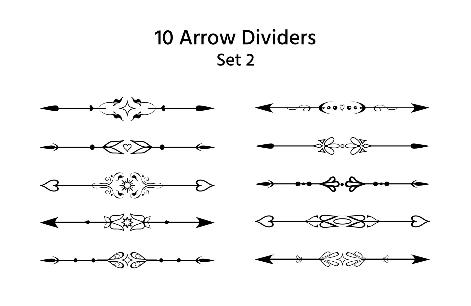 Hand Drawn Decorative Ethnic Fantasy Arrows Double Edged Text Dividers Paragraph Separators
