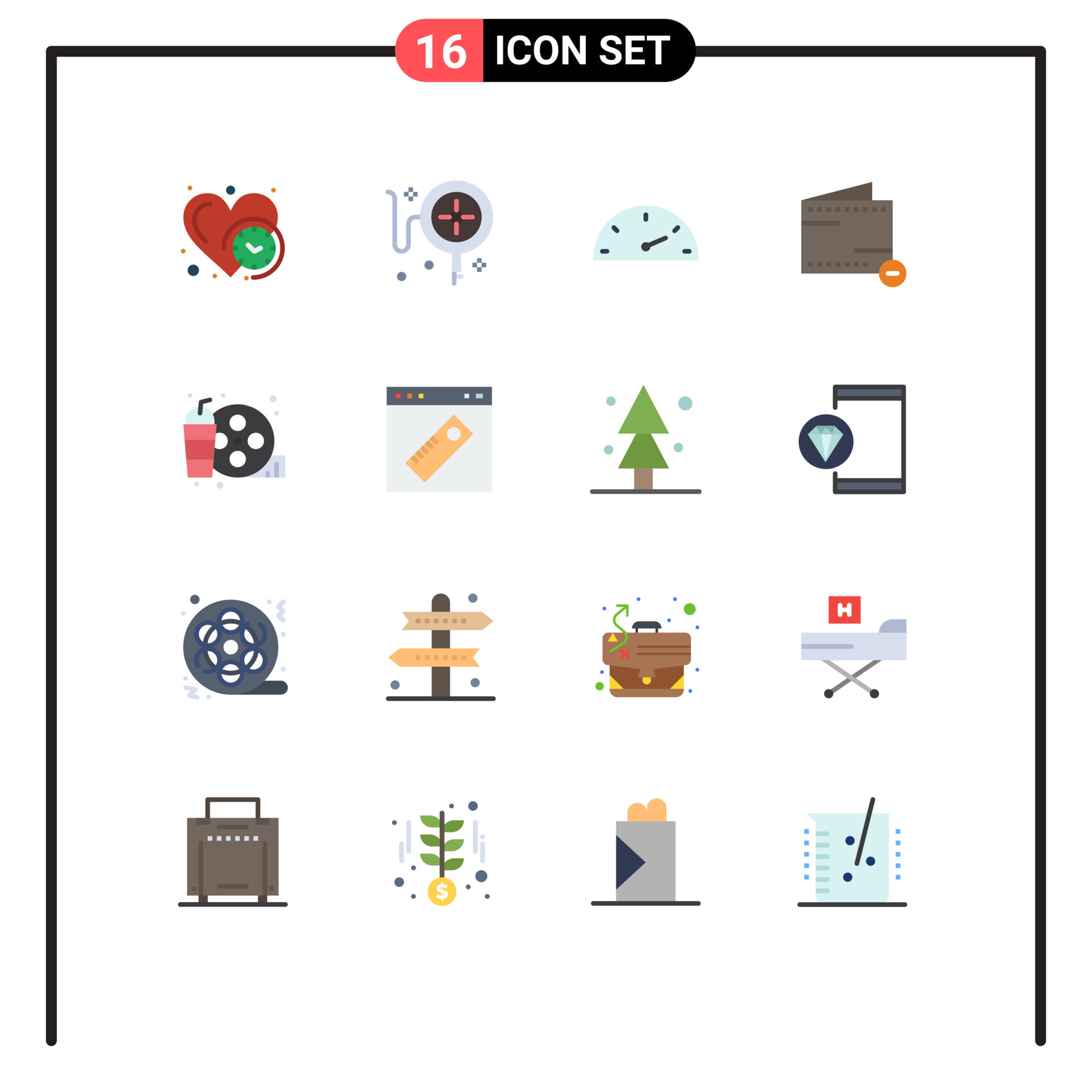 Set Of 16 Modern Ui Icons Symbols Signs For Hobby Drink Speed Real Minus Editable Pack Of