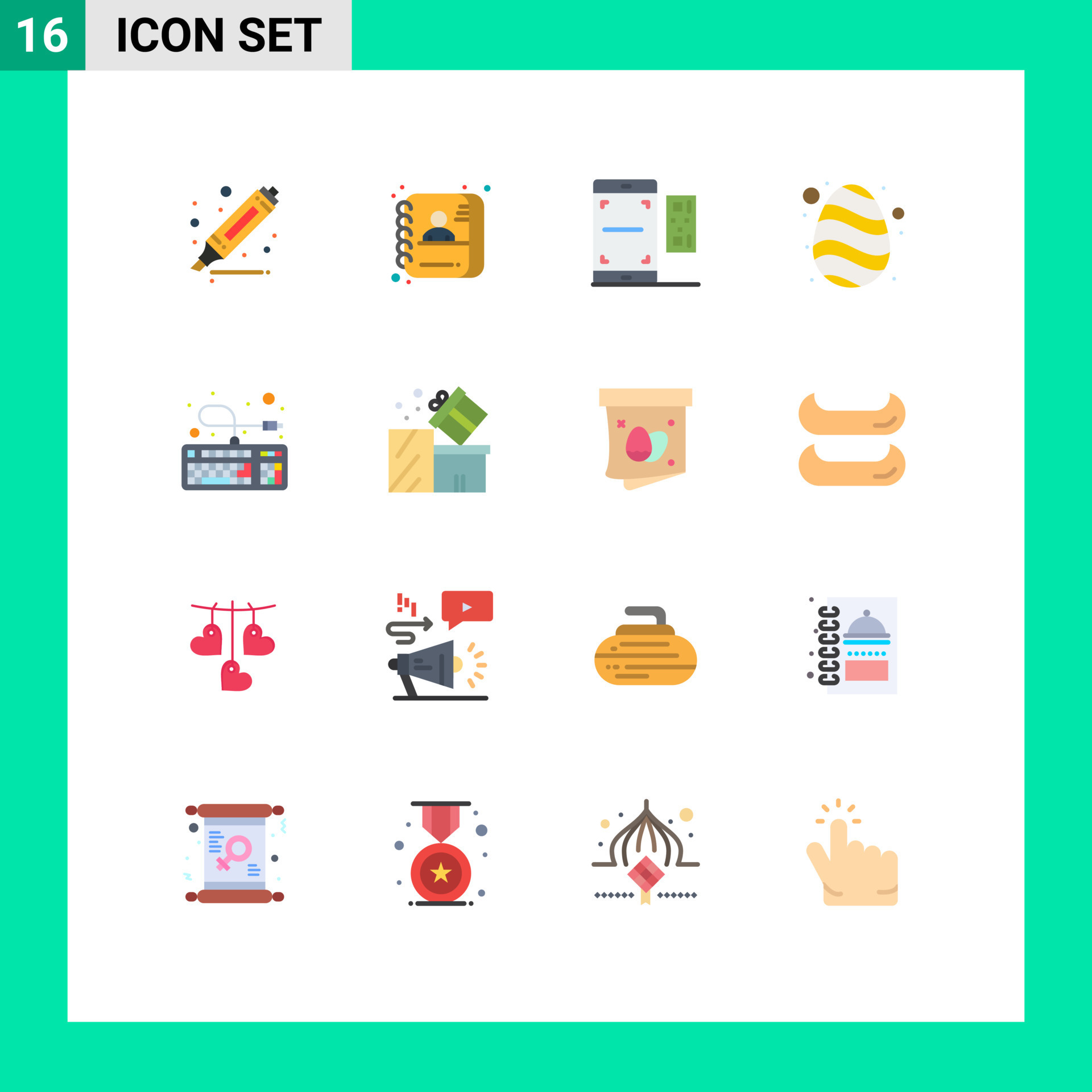 Mobile Interface Flat Color Set Of 16 Pictograms Of Keyboard Spring Qr Nature Easter Editable