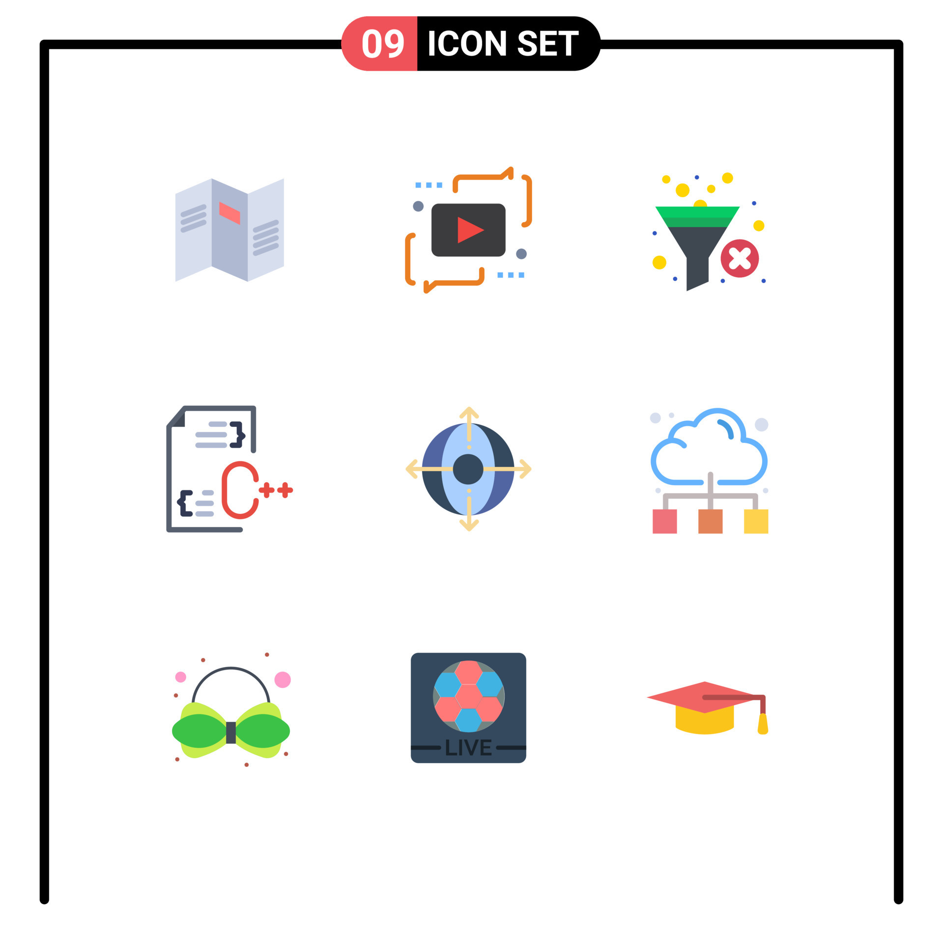 9 Thematic Vector Flat Colors and Editable Symbols of file develop play ...