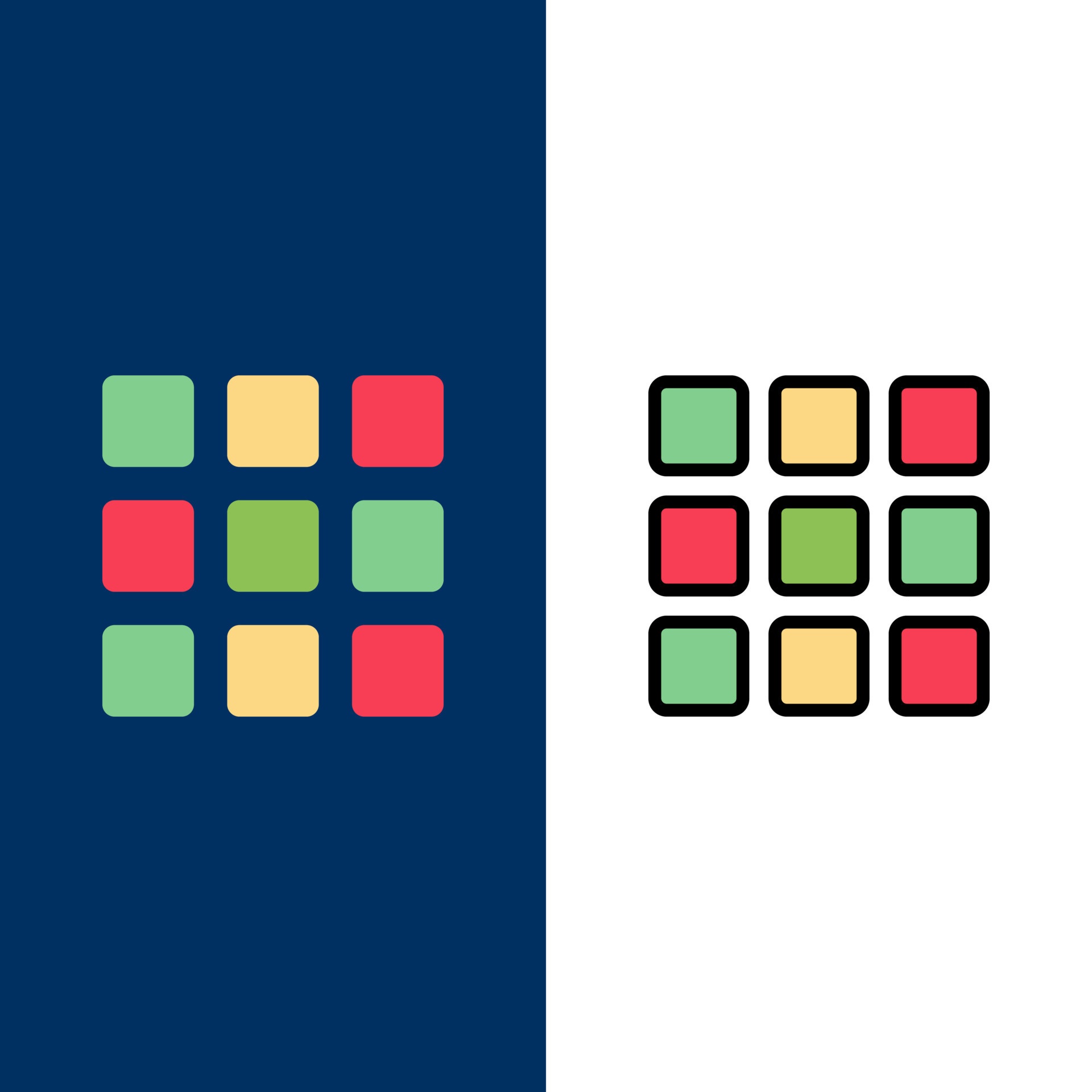 Web Grid Shape Squares Icons Flat And Line Filled Icon Set Vector Blue