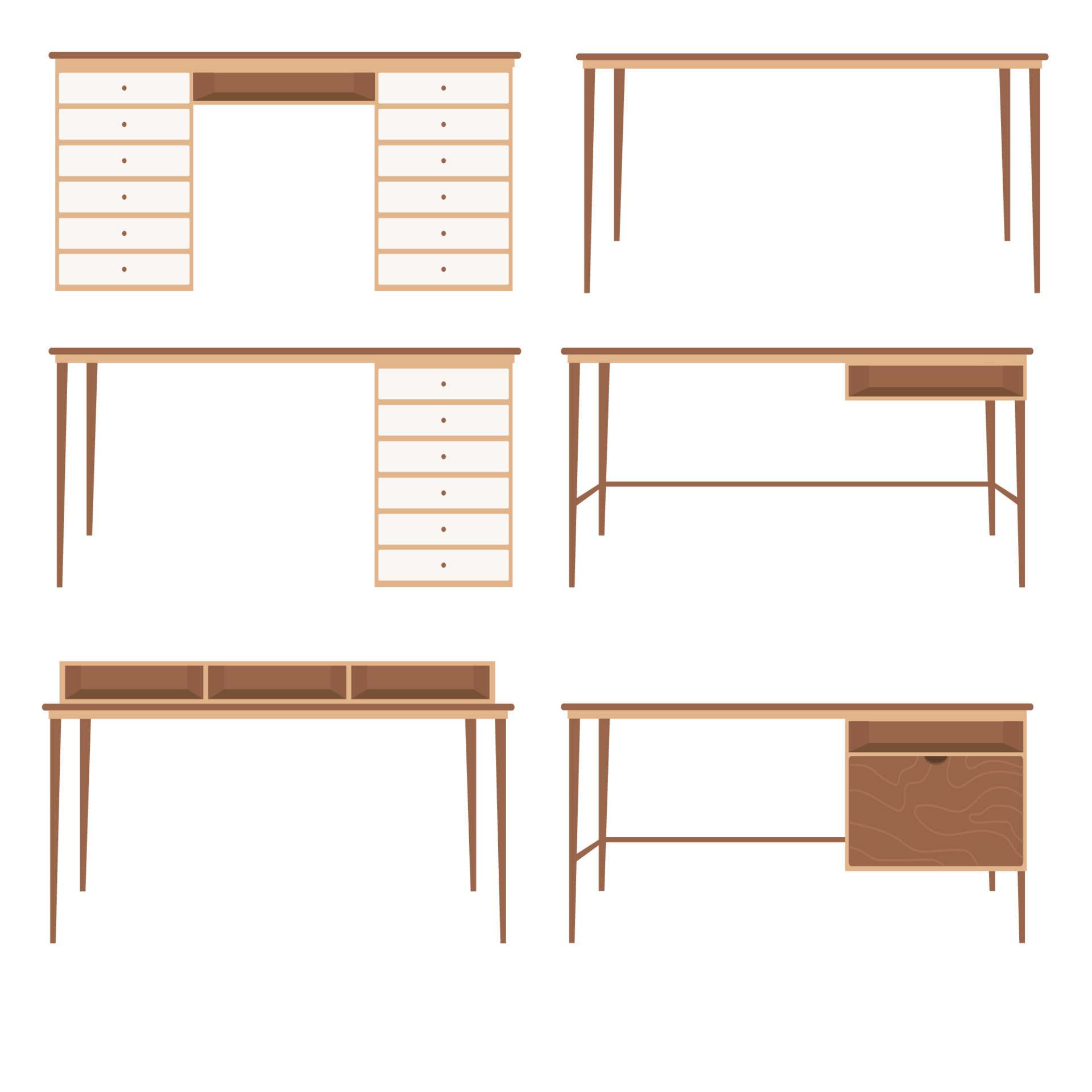 Collection of wooden computer desk, working table, pc desk vector in ...