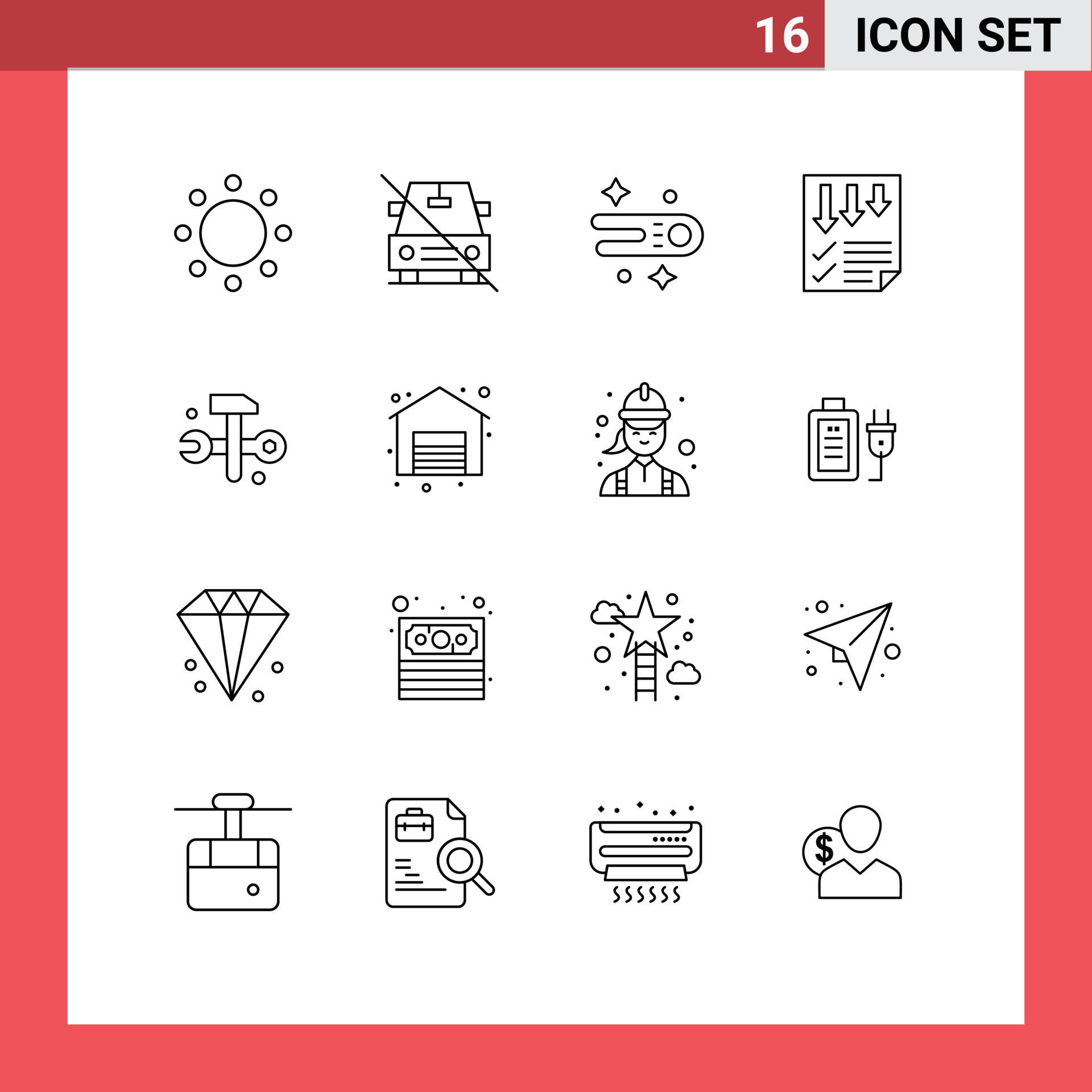 User Interface Pack Of 16 Basic Outlines Of Computing Paper Slash Page Arrows Editable Vector