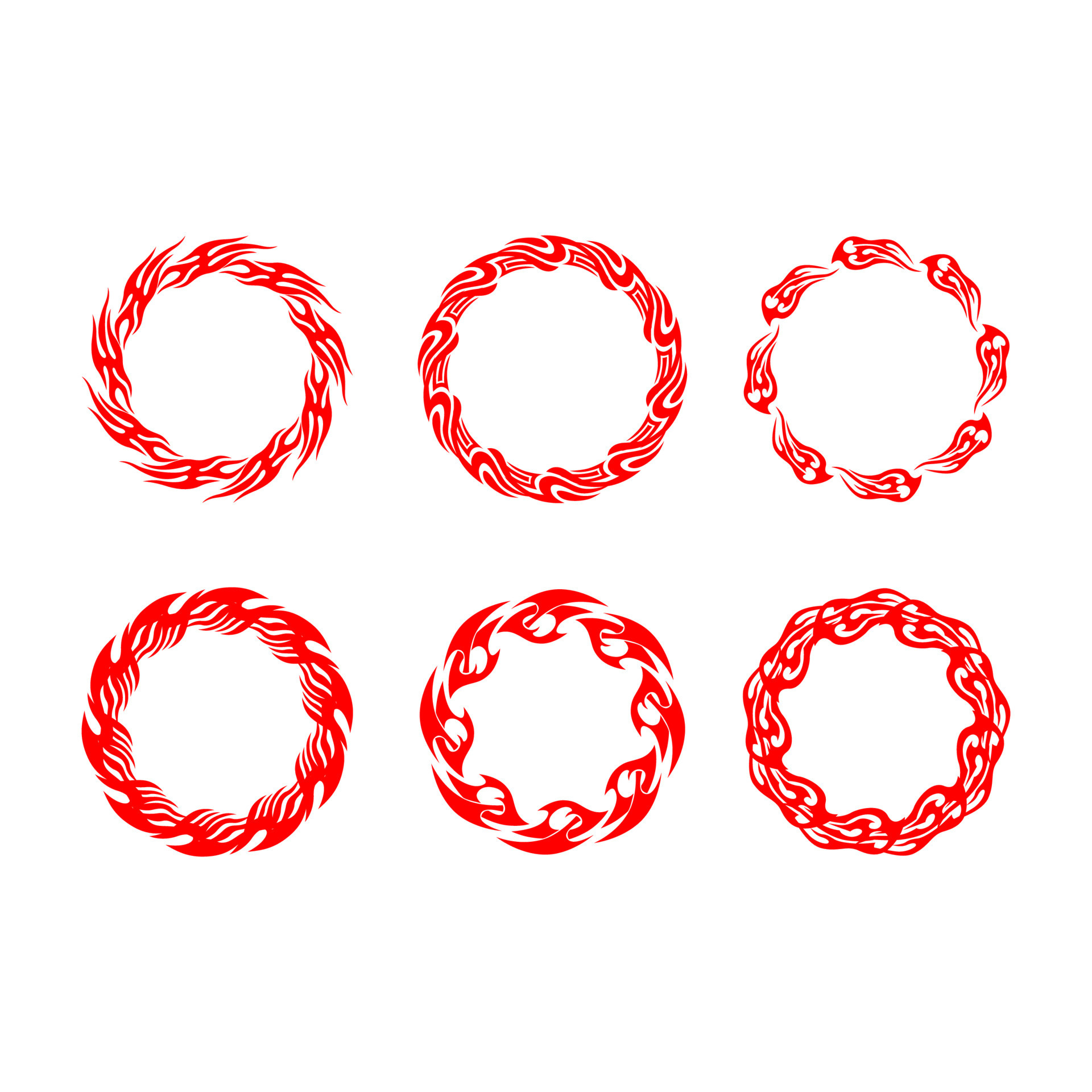 Flame Circles Set Round Fire Frames For Designs Vector Illustration Isolated On A White