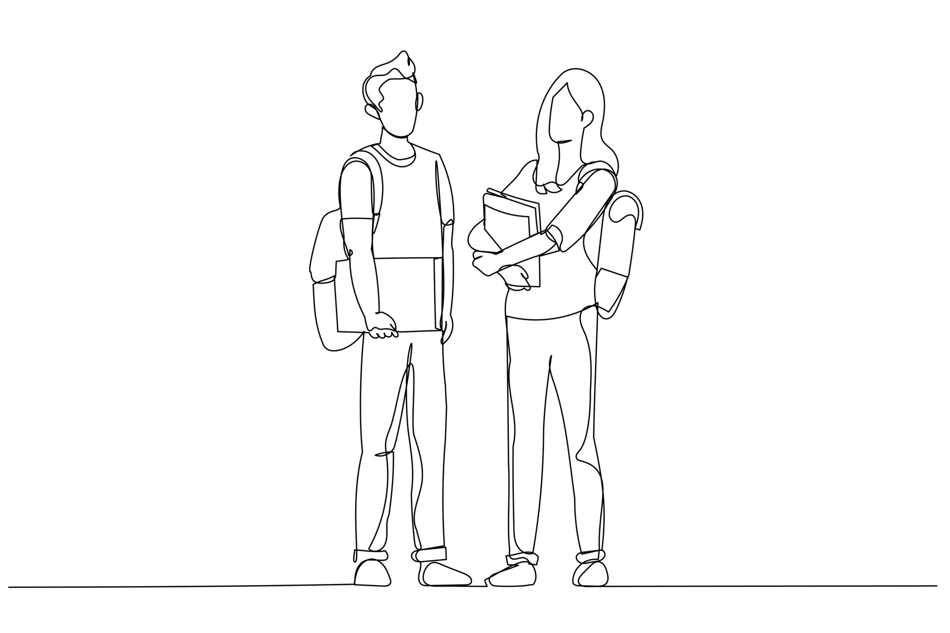 Drawing of two college students standing and posing in front of class ...