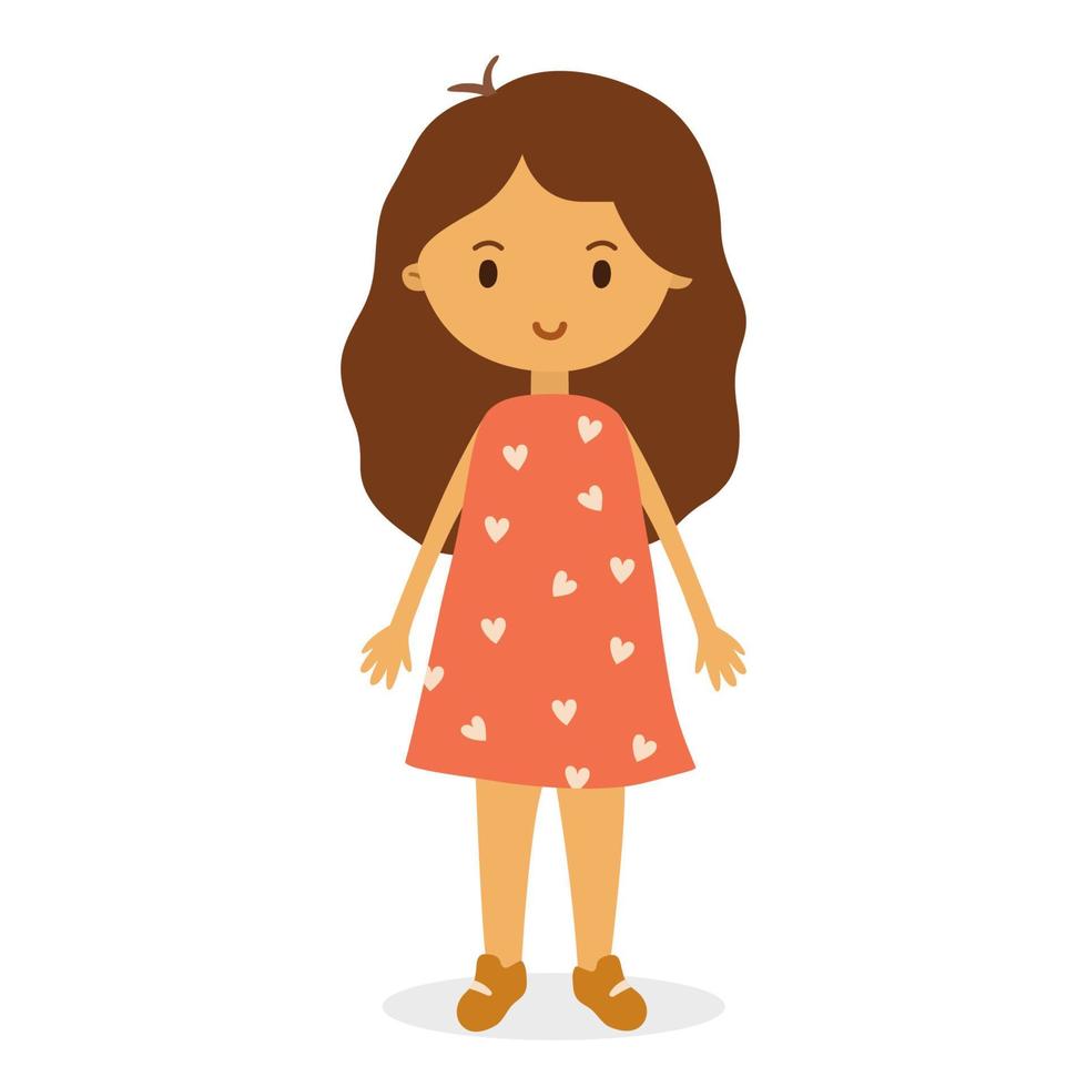 Cute Girl In Red Dress Simple Vector Character In Flat Style Isolated