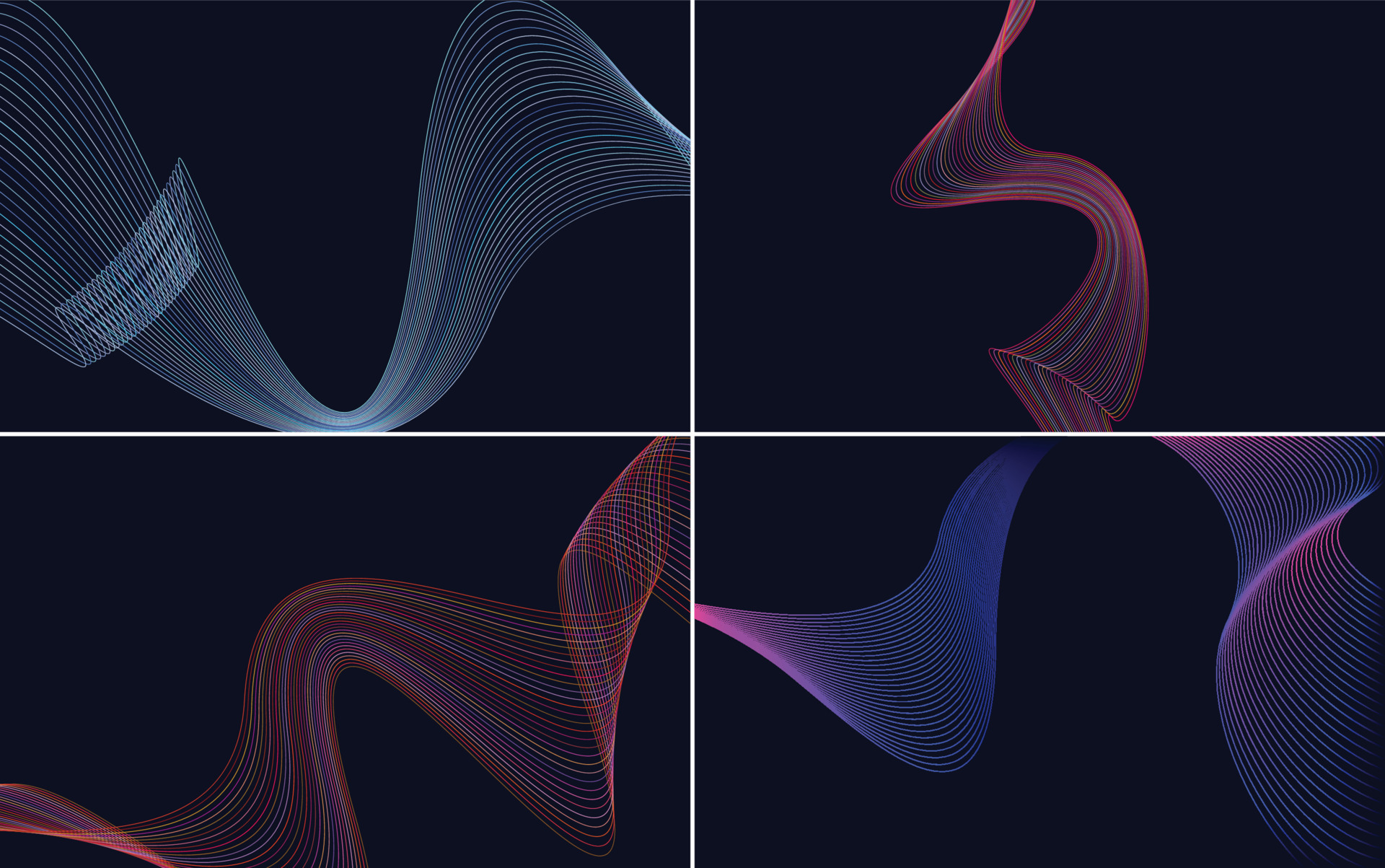 Set Of 4 Geometric Wave Pattern Background Abstract Waving Line