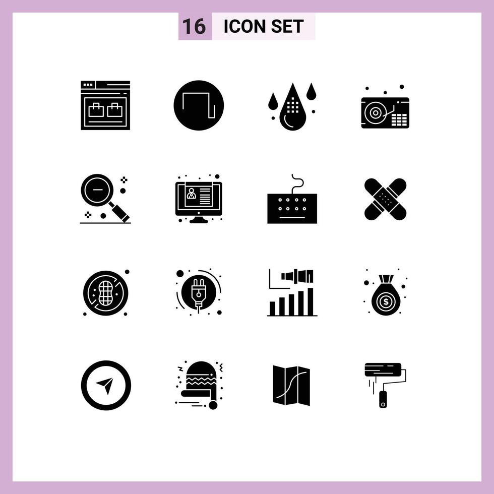 User Interface Pack of 16 Basic Solid Glyphs of minus music coding gramophone drop Editable ...