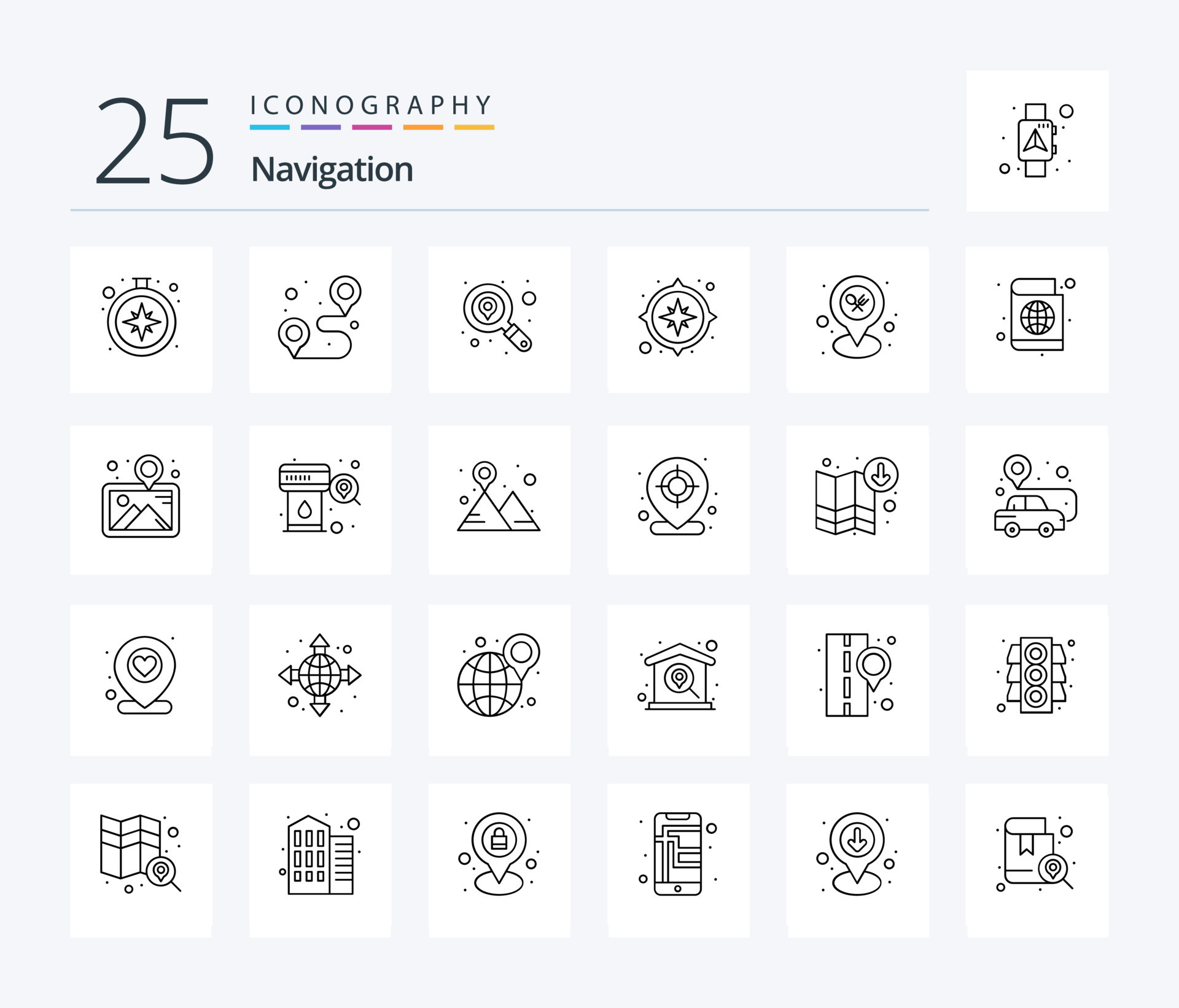 Navigation 25 Line Icon Pack Including Map Location Sign Navigation Compass 16026782 Vector