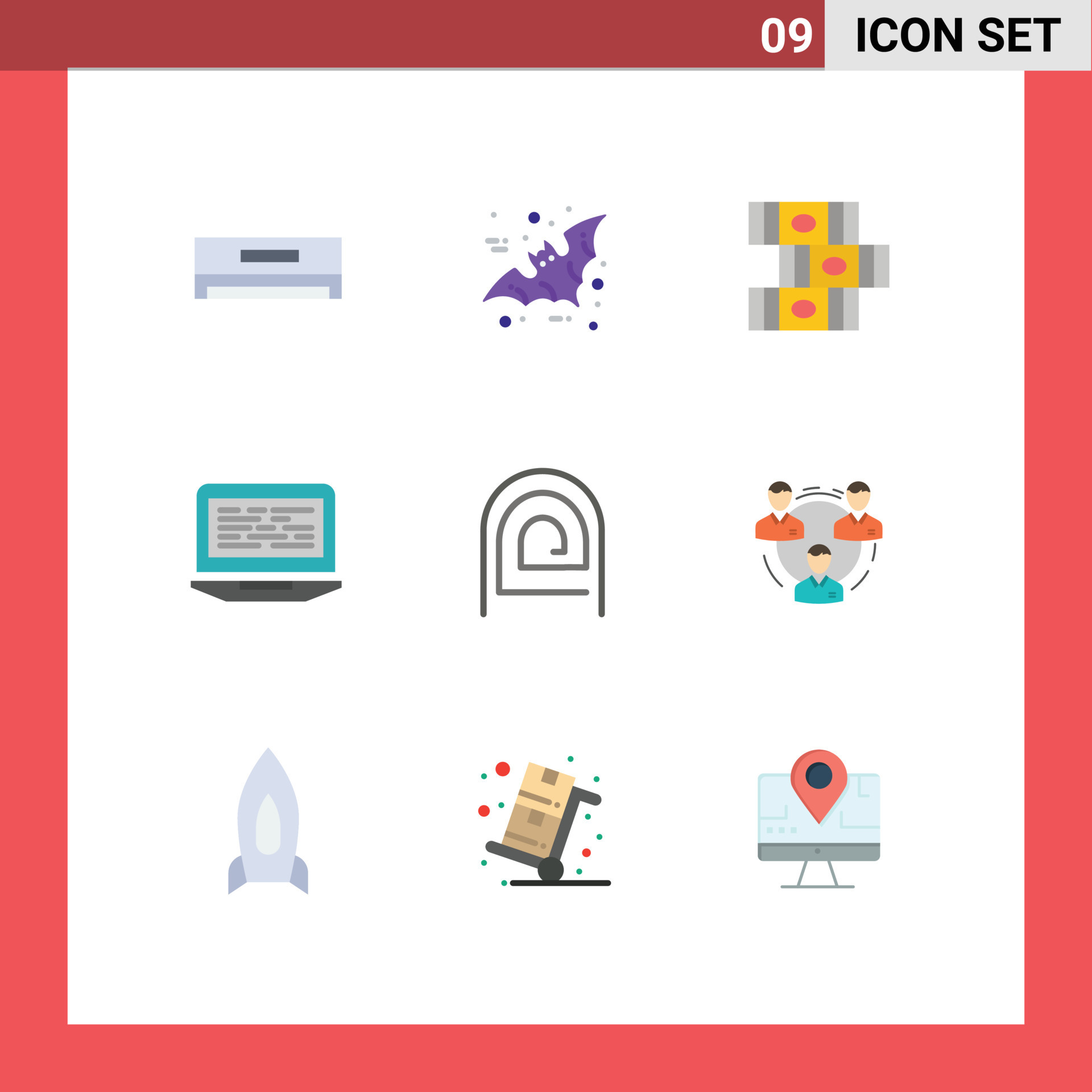 Set Of 9 Vector Flat Colors On Grid For Fingerprint Computer Books Screen Coding Editable Vector