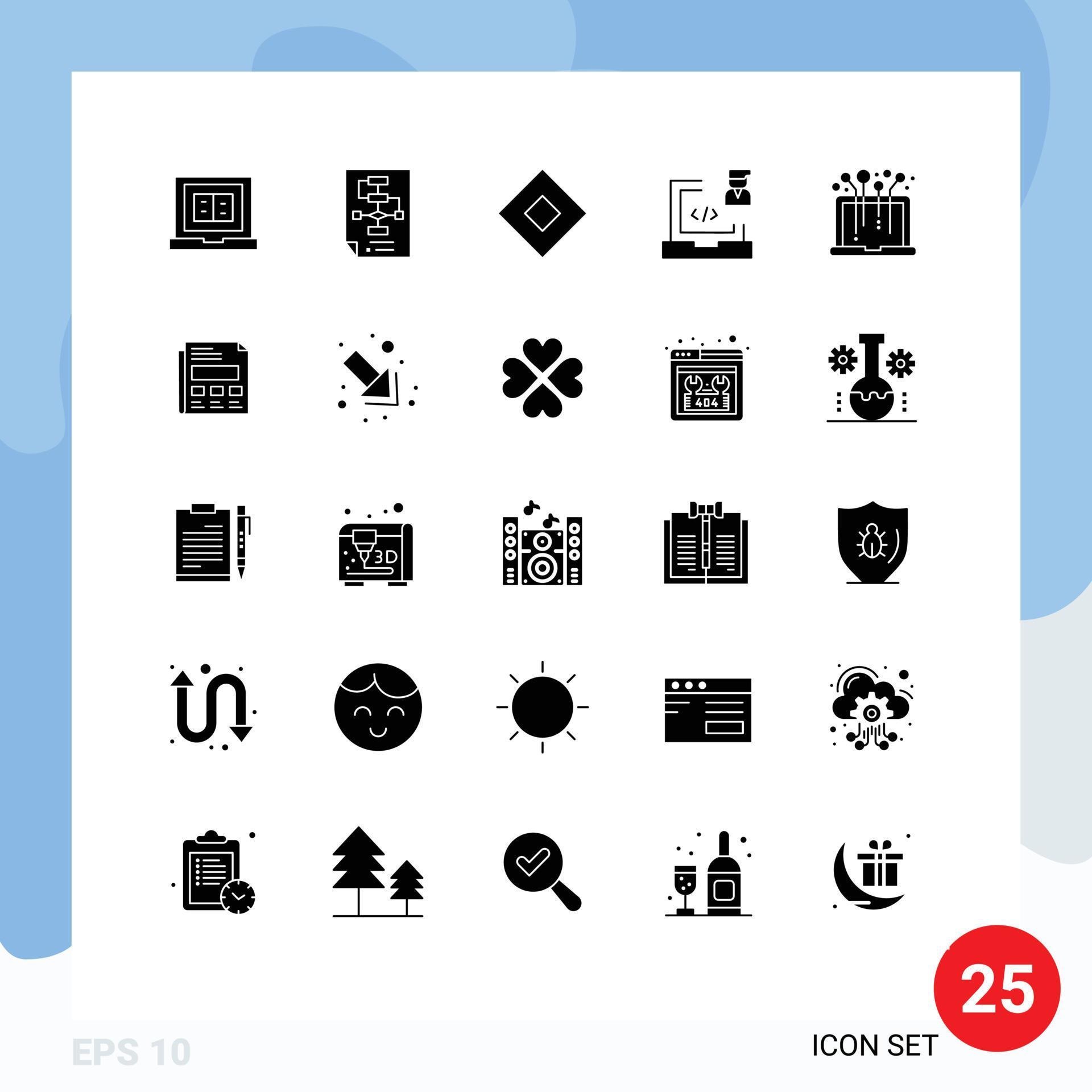 Universal Icon Symbols Group of 25 Modern Solid Glyphs of programmer ...