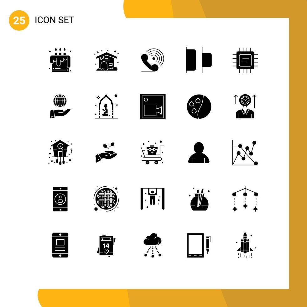 Set Of 25 Vector Solid Glyphs On Grid For Processor Cpu Phone Left Distribute Editable Vector