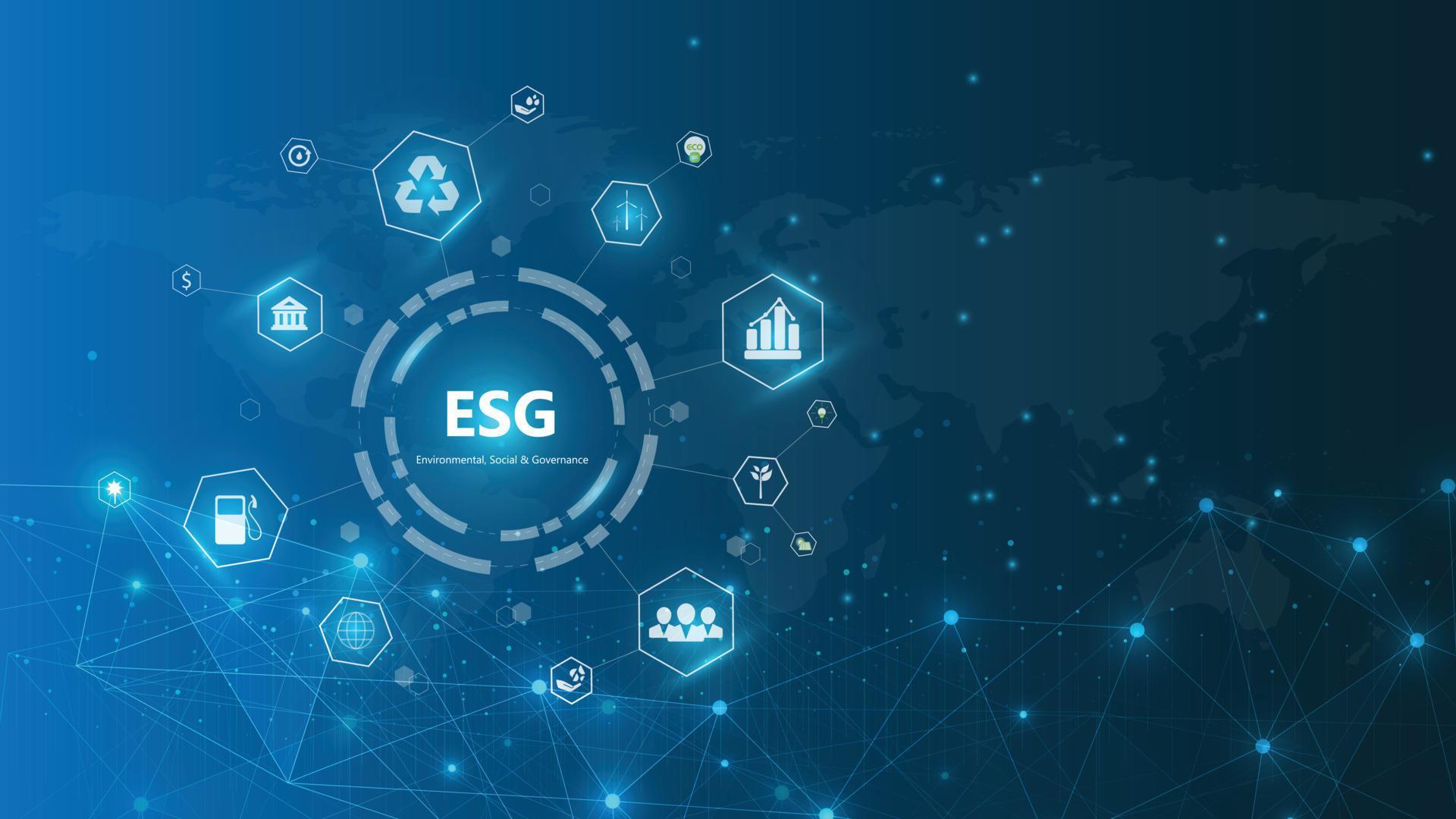 negocio sostenible en la ilustración de vector de conexión en red sobre fondo de color azul ...