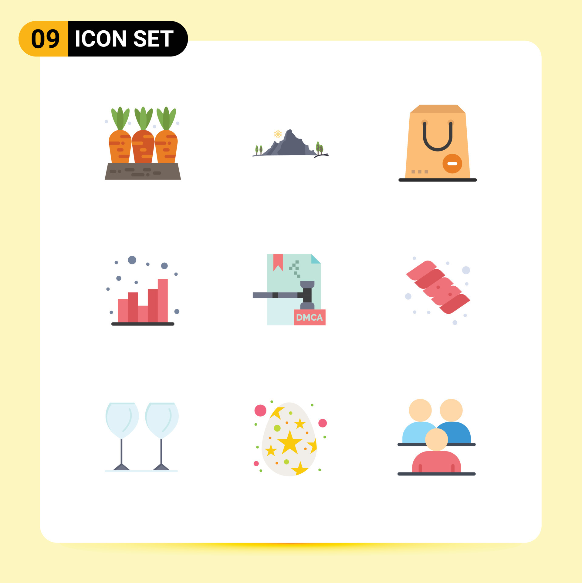 Set Of 9 Vector Flat Colors On Grid For Seo Analytics Nature Purchase Minus Editable Vector