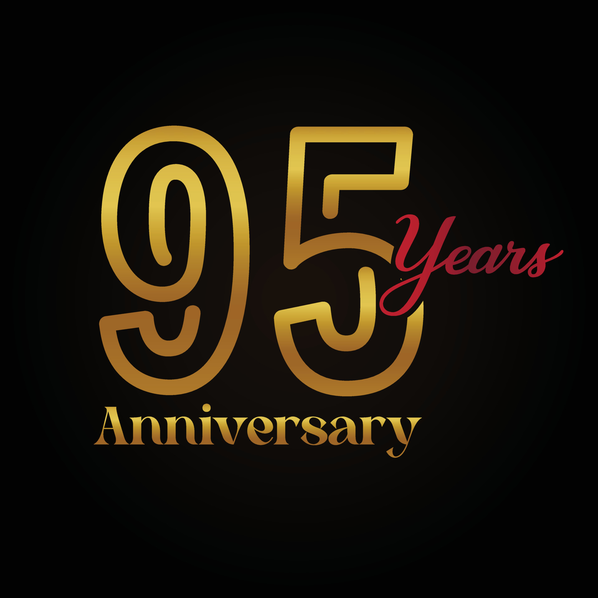95th anniversary celebration logotype with handwriting golden and red colour elegant design ...