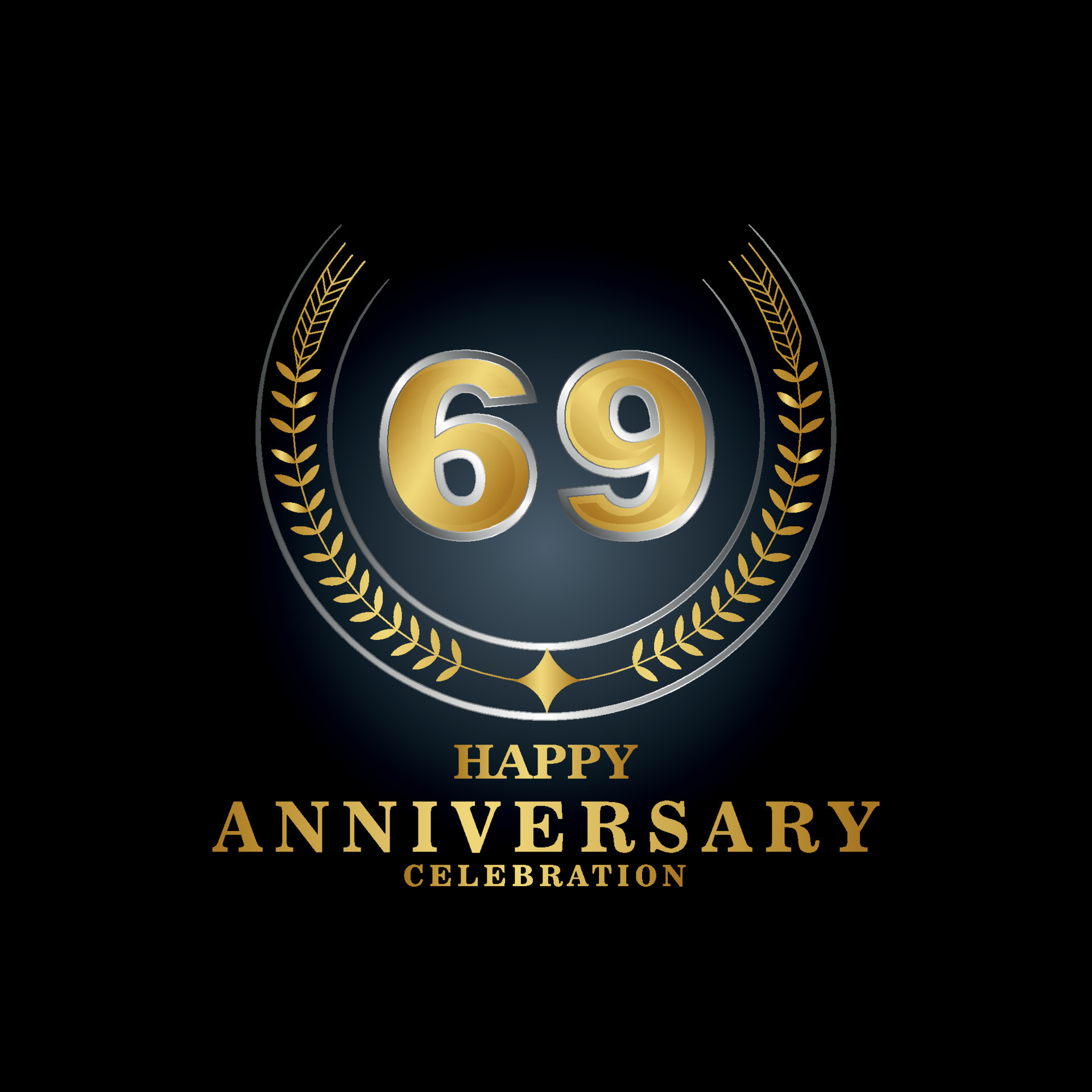 Template emblem 69th years old luxurious anniversary with a frame in the form of laurel branches ...