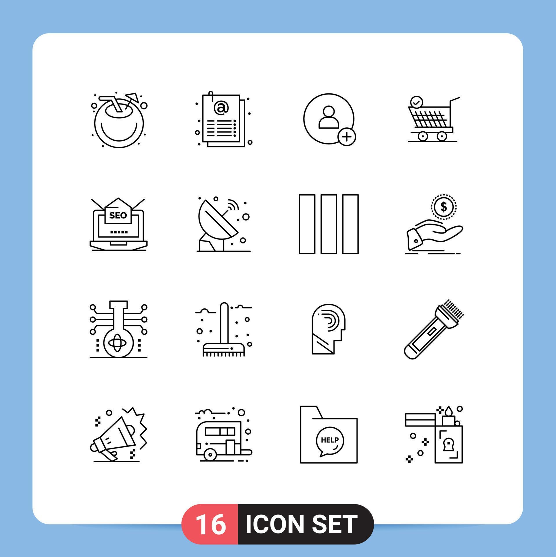 Pictogram Set Of 16 Simple Outlines Of Setting Seo Add Cart Retail Editable Vector Design