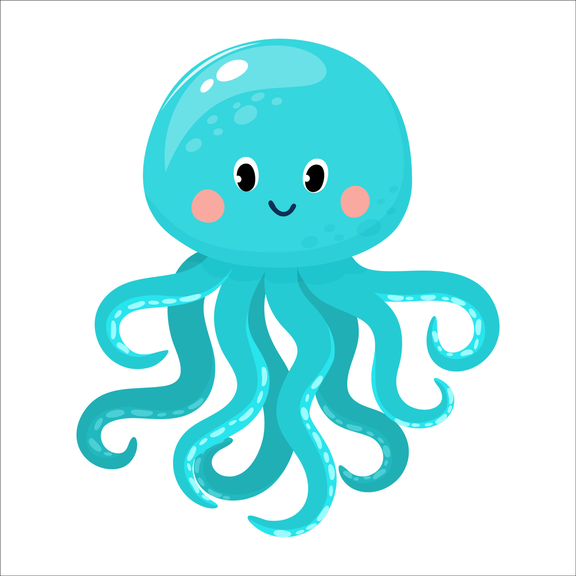 Vector illustration of cute octopus isolated in cartoon style on white background. Use for kids ...