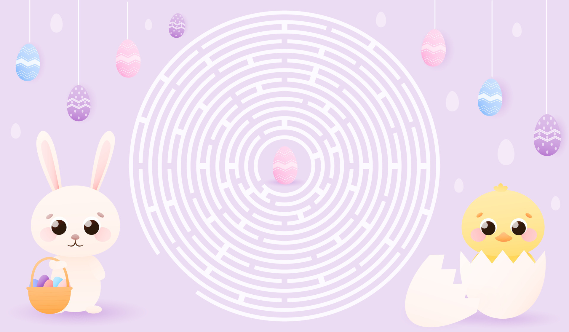 Childish round maze with easter bunny and chick, spring holiday theme ...