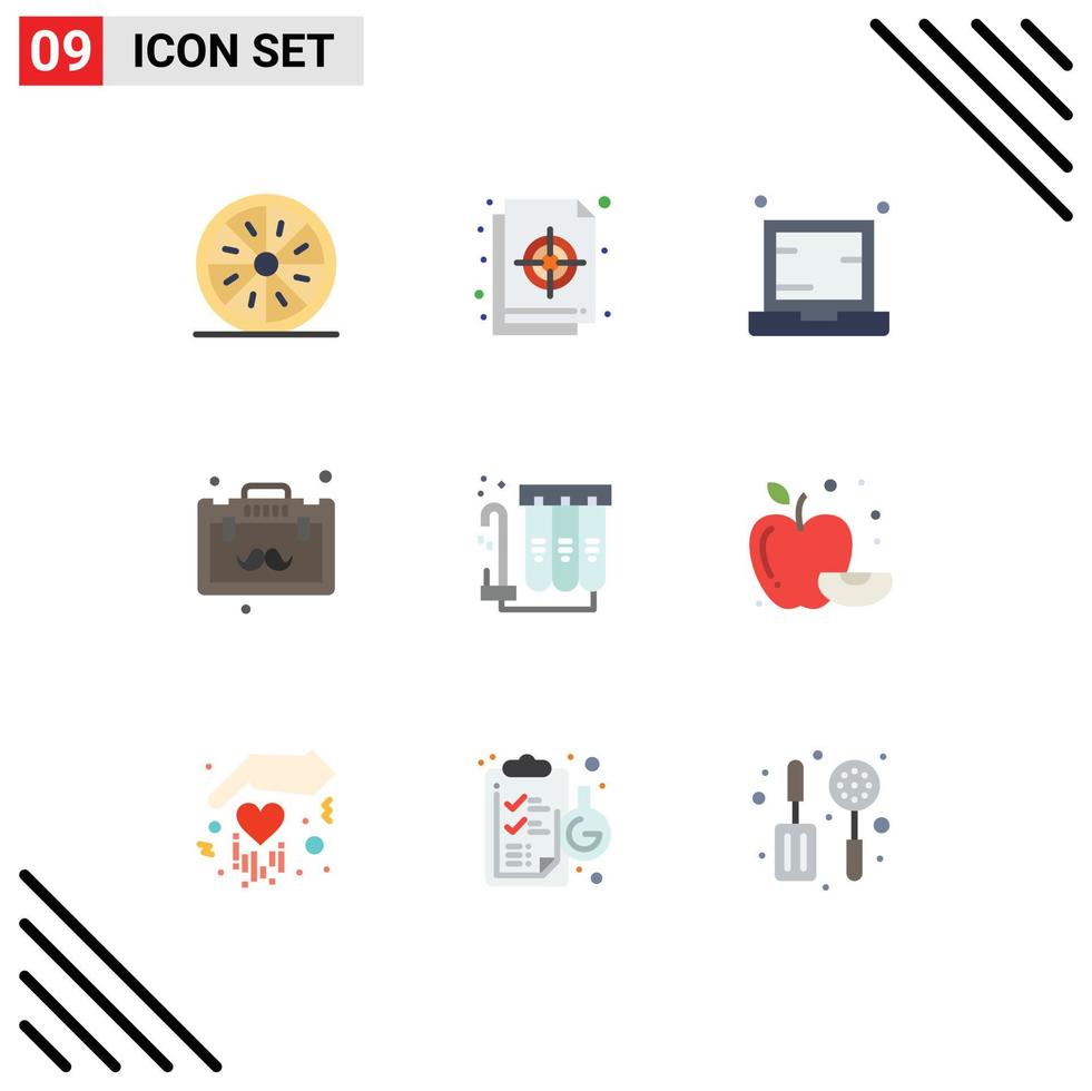 9 Thematic Vector Flat Colors And Editable Symbols Of Office Briefcase Target Notebook